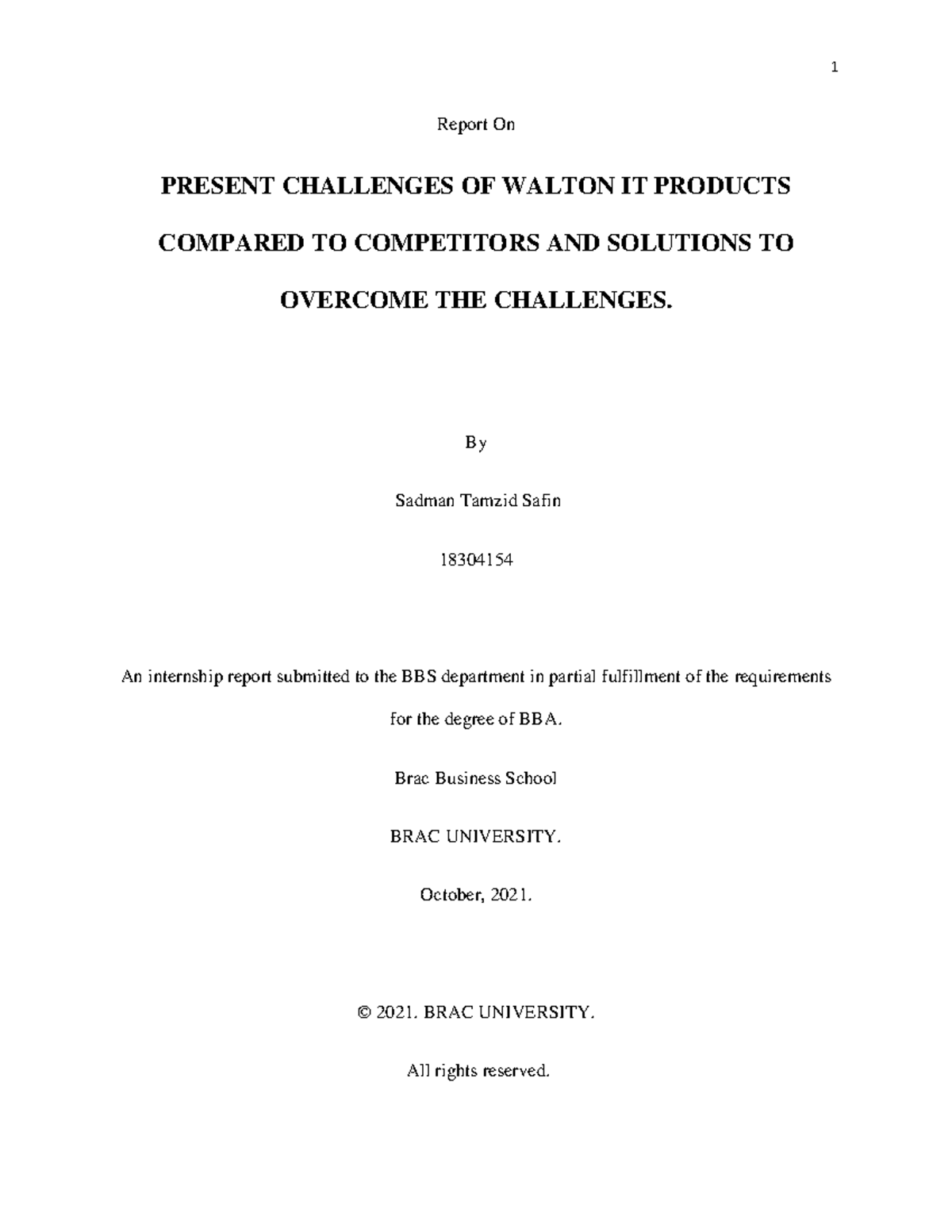 18304154 BBA - Report On PRESENT CHALLENGES OF WALTON IT PRODUCTS ...