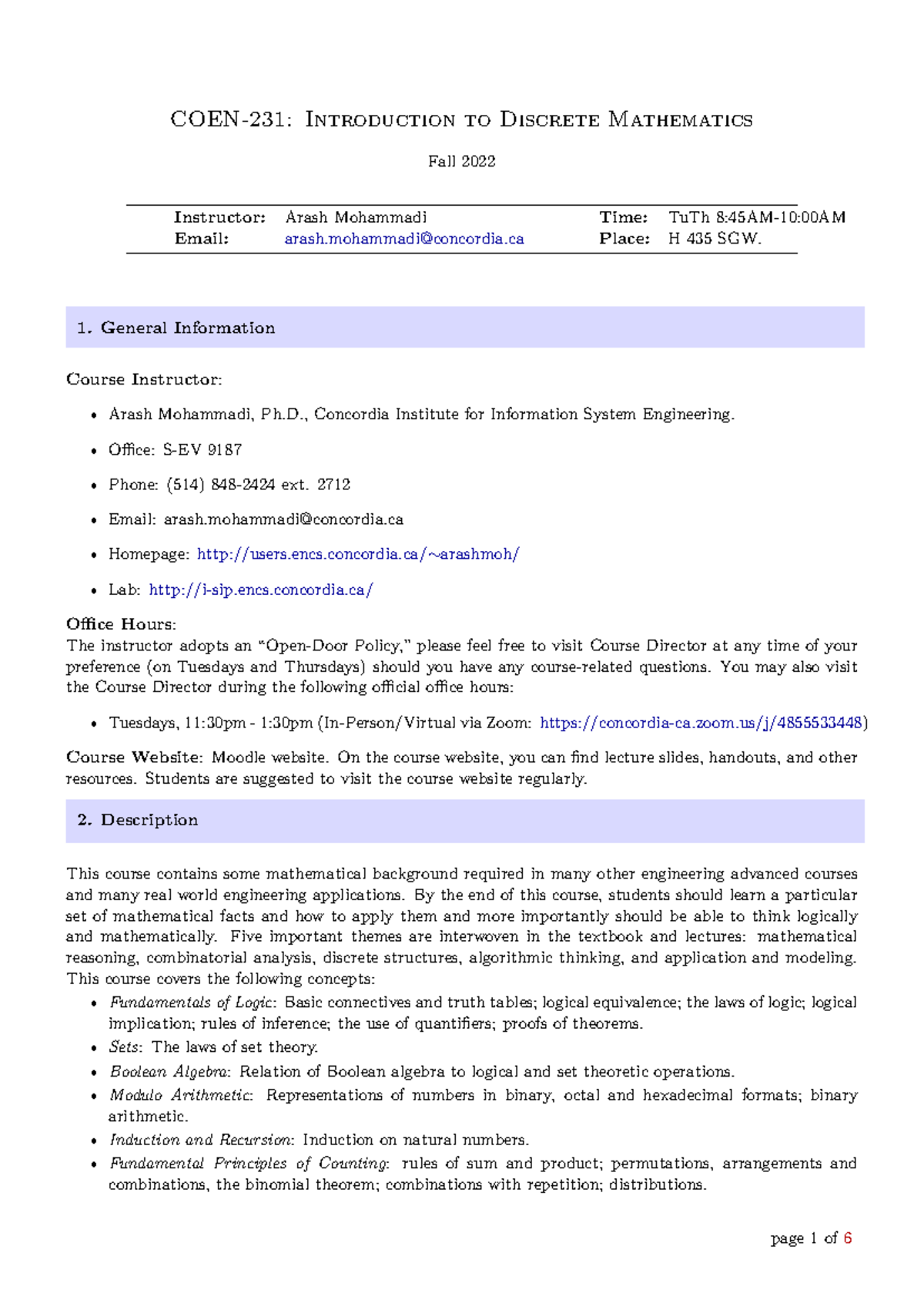 COEN 231 Course Summary F22 - COEN-231: Introduction to Discrete Mathematics Fall 2022 ...