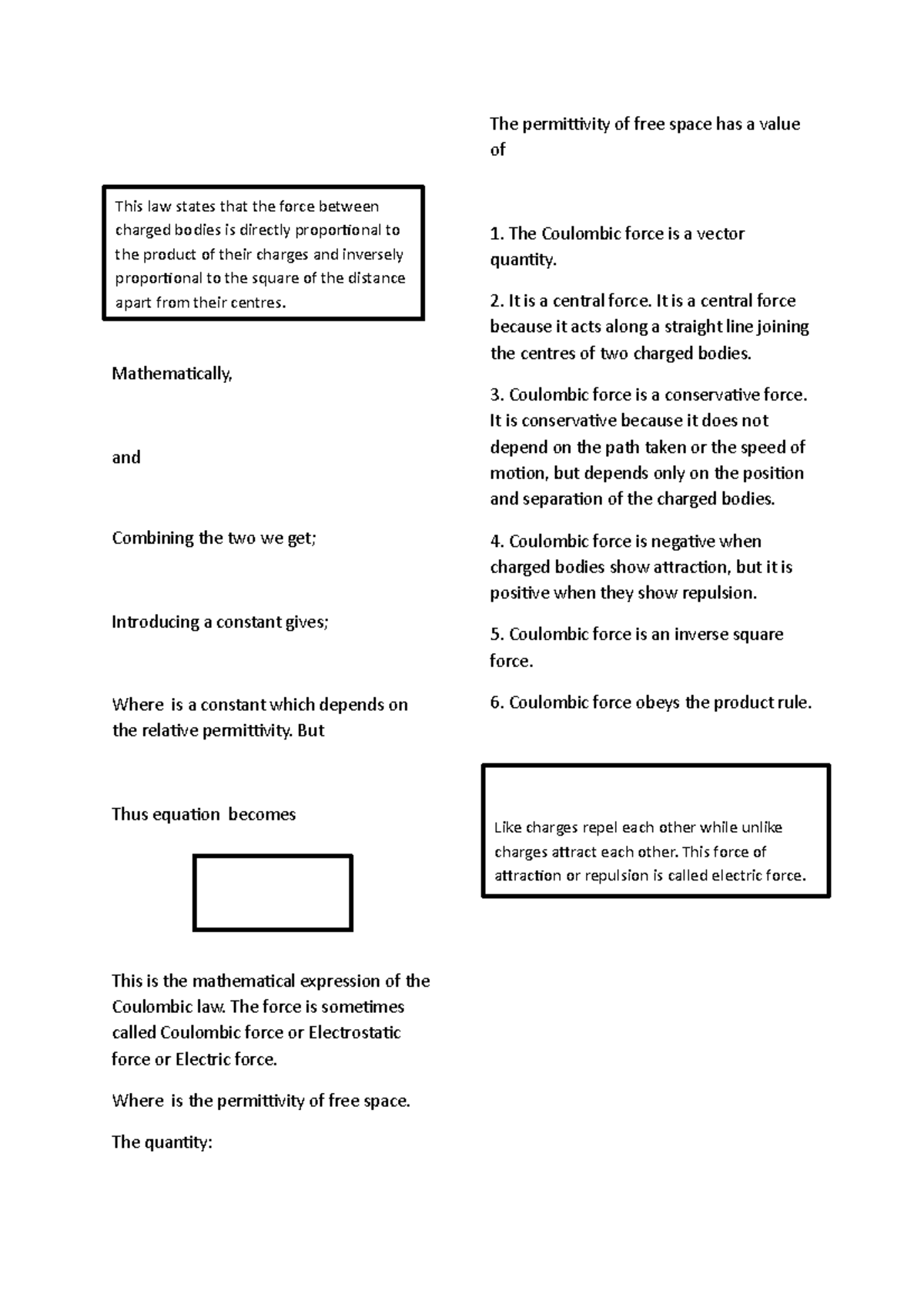 Electrostatics - Notes for year1 - Mathematically, and Combining the ...