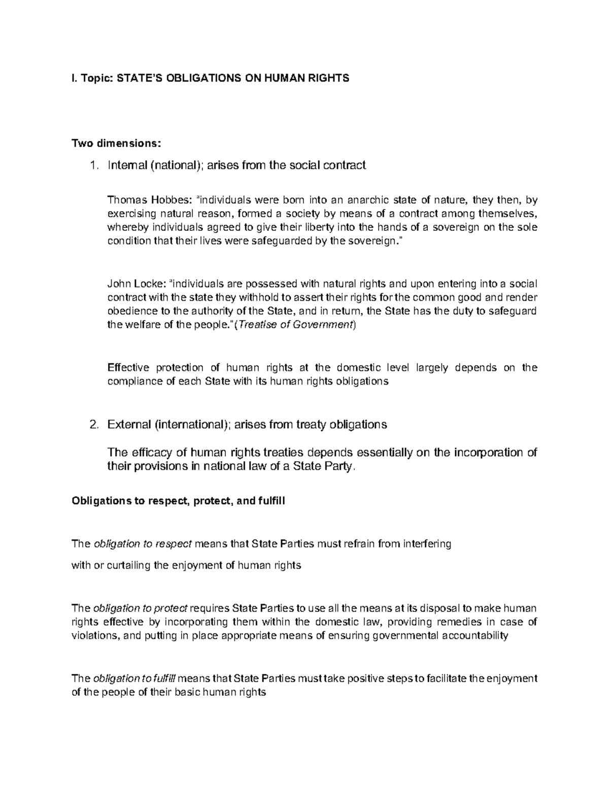 Human Rights Collated Readings - I. Topic: STATE’S OBLIGATIONS ON HUMAN ...