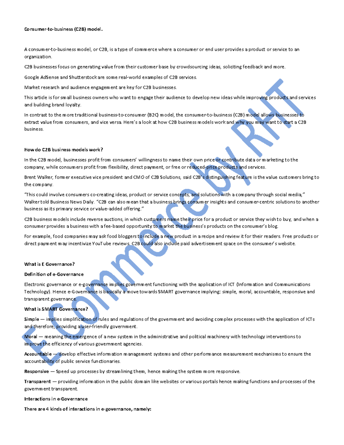 Rht - Consumer-to-business (C2B) model. A consumer-to-business model ...