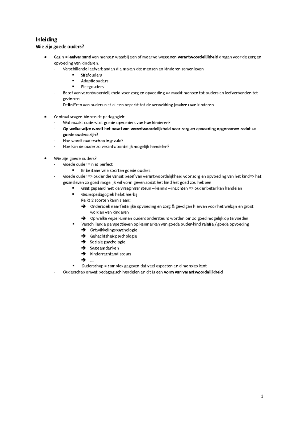 Smaenvatting pedagogie - Inleiding Wie zijn goede ouders? Gezin ...