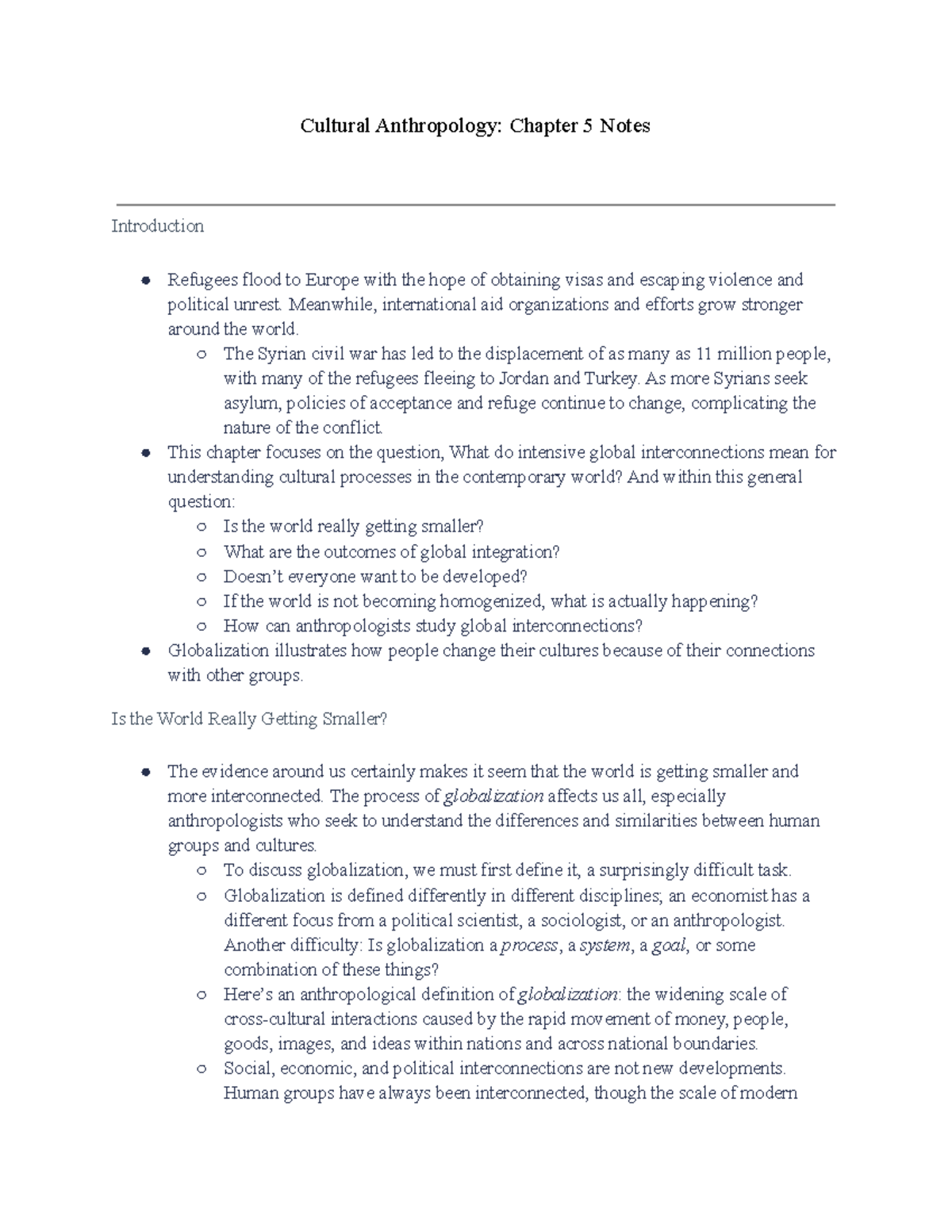 Cultural Anthropology Chapter 5 - Meanwhile, international aid ...