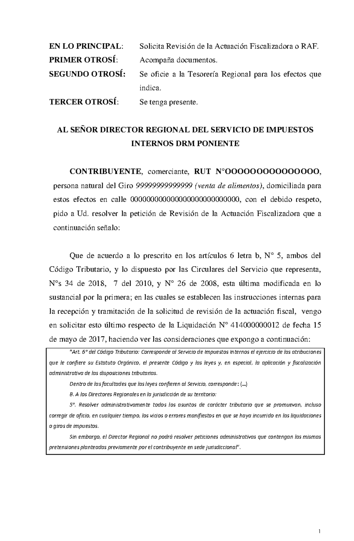 Ejemplo RAF escrito - modelo de solicitud de revision de la actividad ...