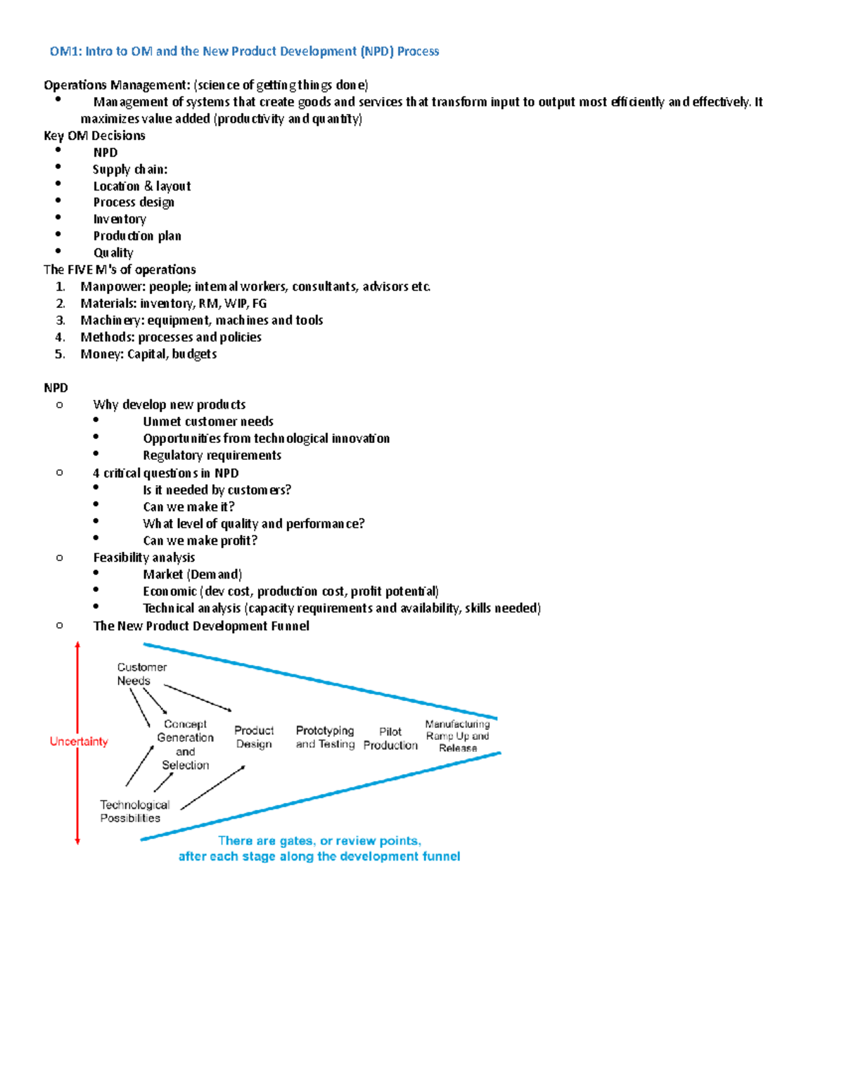 OM323 Midterm Study Guide - OM1: Intro to OM and the New Product ...