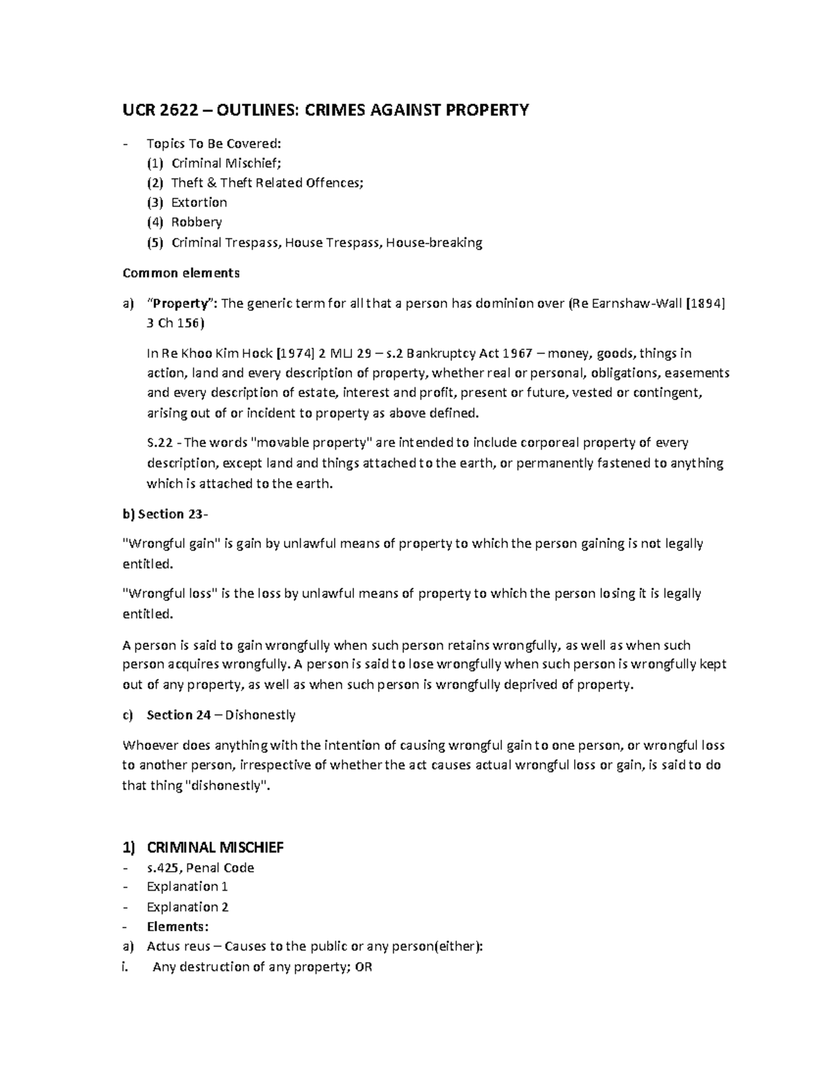 Chapter 5 - Crimes Against Property I - UCR 2622 – OUTLINES: CRIMES ... Chapter 5 - Crimes Against Property I - UCR 2622 – OUTLINES: CRIMES ...