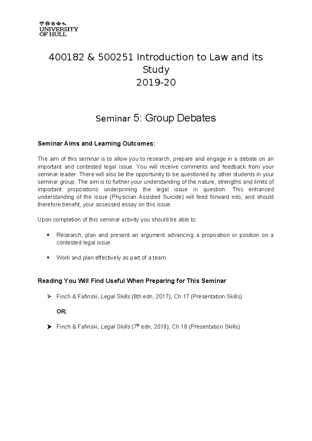 Seminar 5 Activities Sheet 2019 Version - 400182 & 500251 Introduction ...