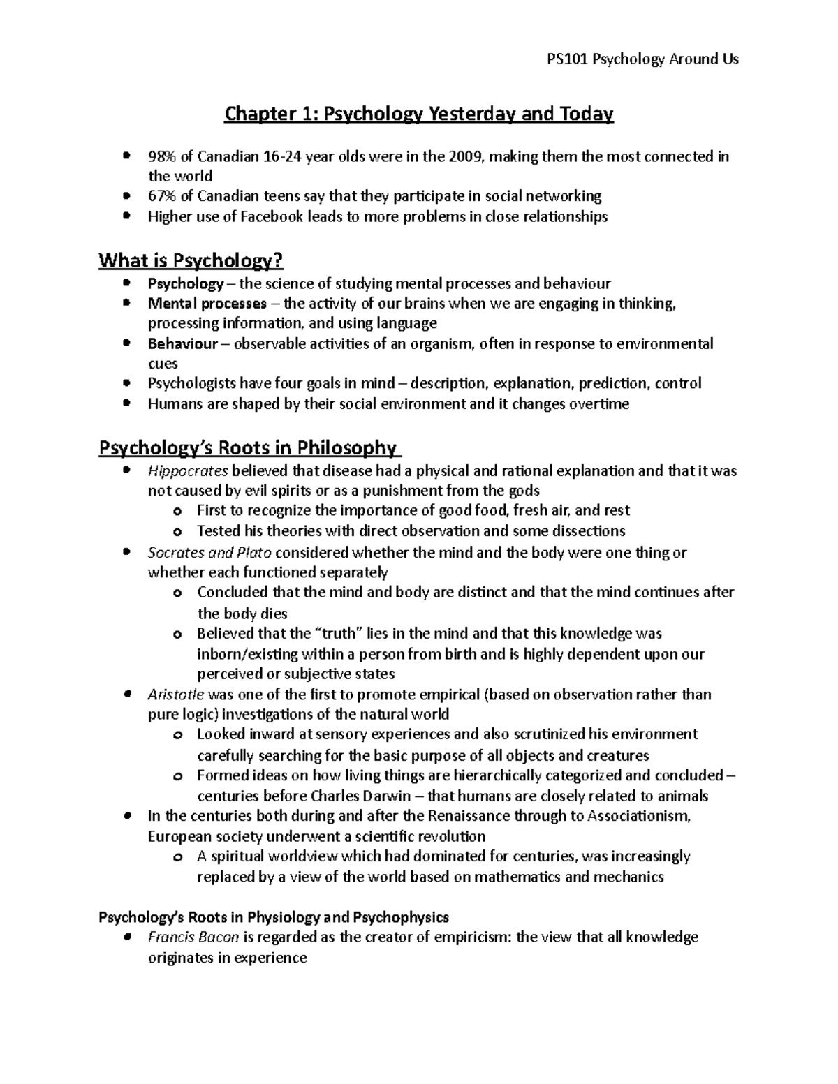 Final ps101 exam review - Chapter 1: Psychology Yesterday and Today 98% ...
