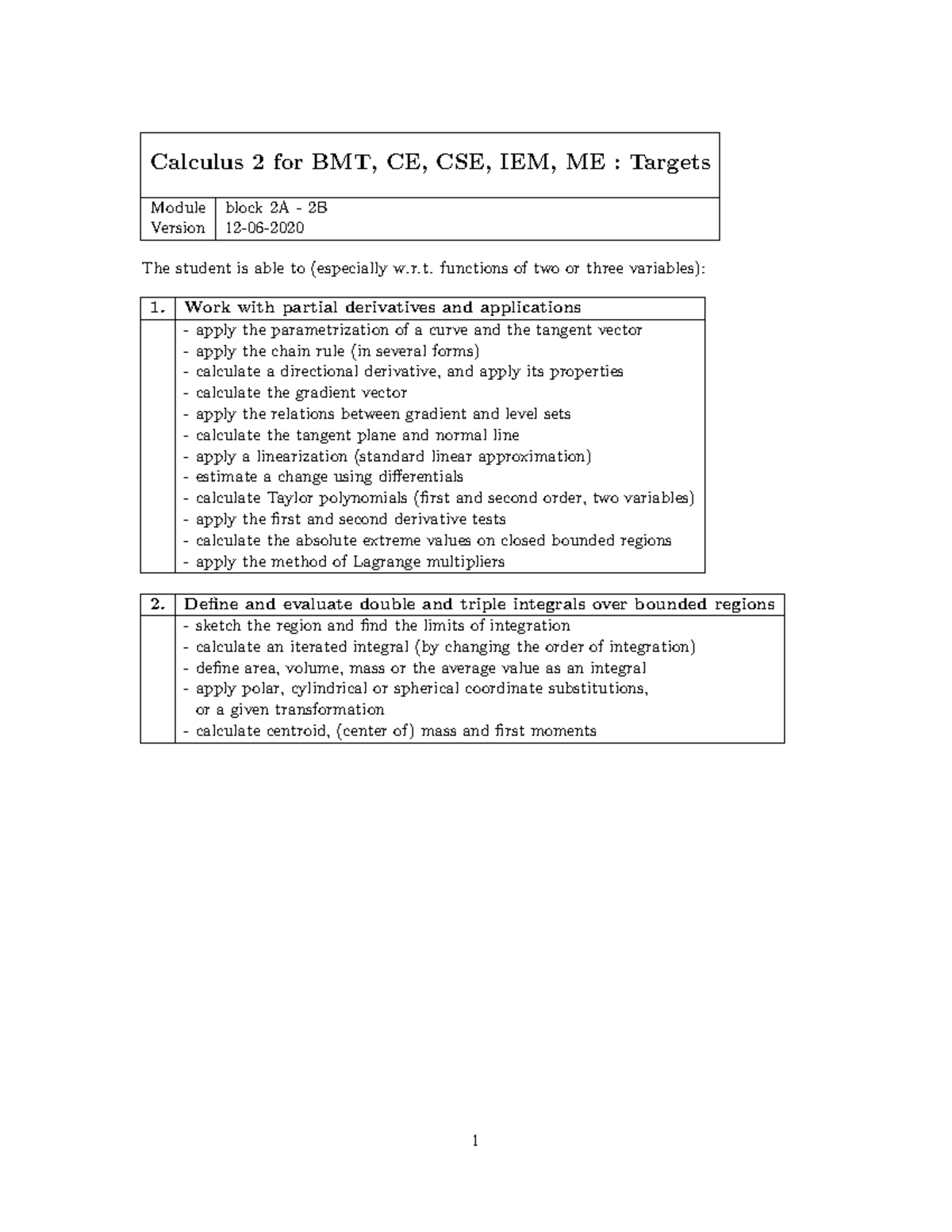 Calculus 2-Targets - Calculus 2 for BMT, CE, CSE, IEM, ME : Targets ...