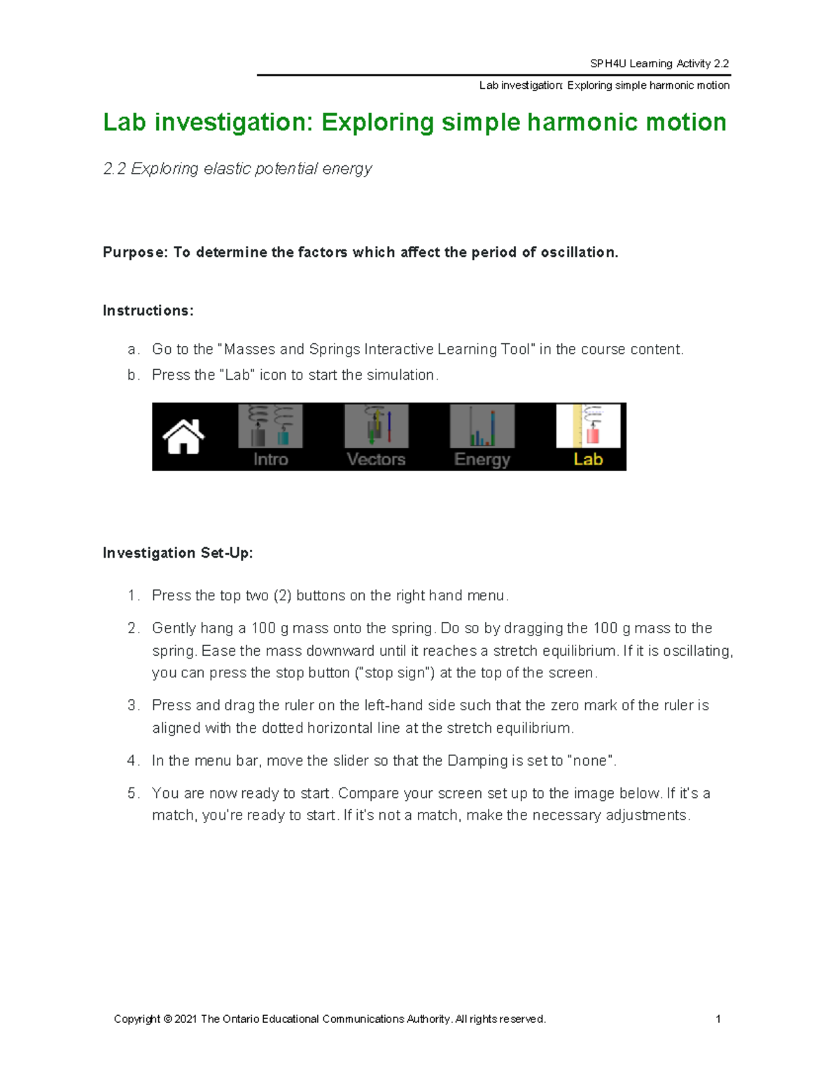 Sph4u 02 - e learning unit 2 lab activity - Lab investigation ...