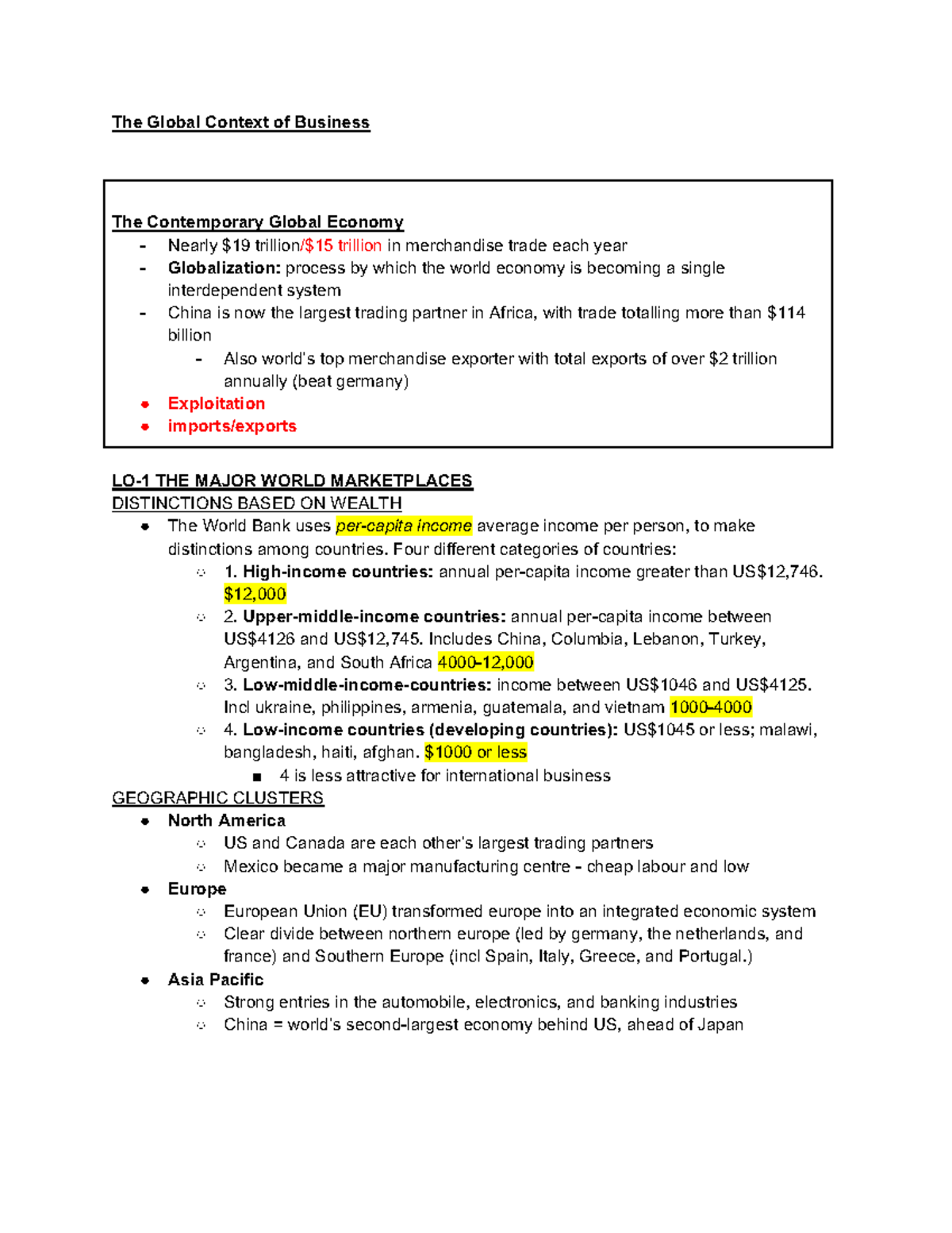 Docx-2 - chapter 4 important notes - The Global Context of Business The ...