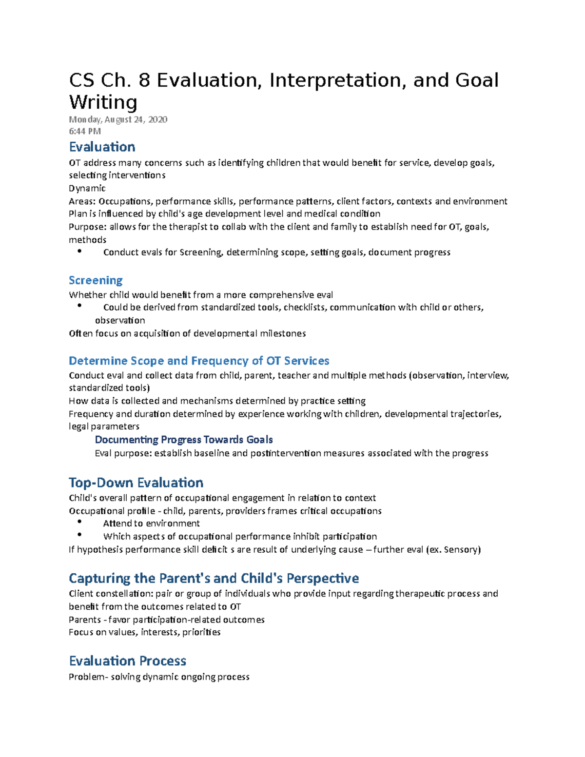 CS Ch. 8 Evaluation, Interpretation, and Goal Writing - CS Ch. 8 ...