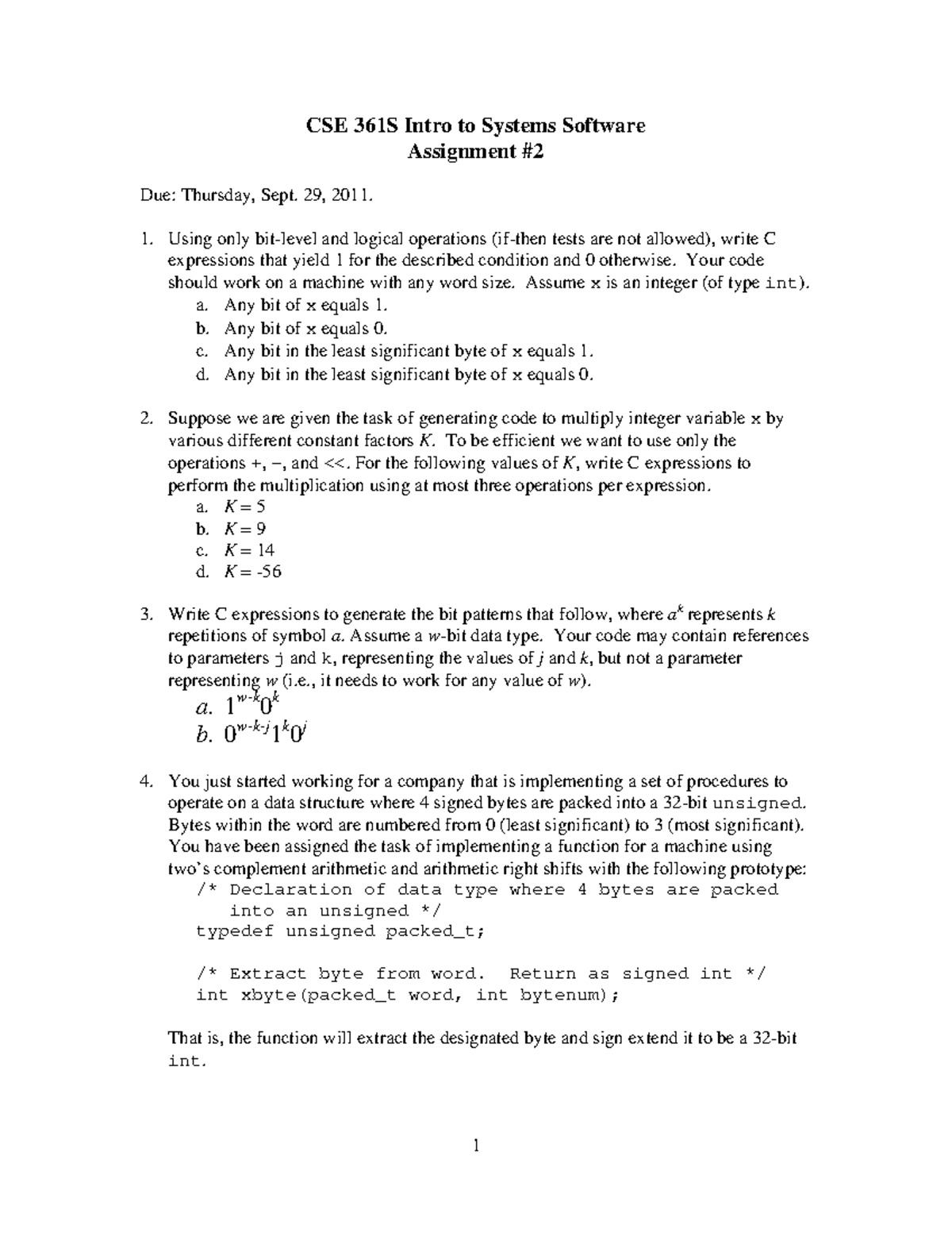 CSE361S 2011-2012 Assignment 2 - CSE 361S Intro to Systems Software ...