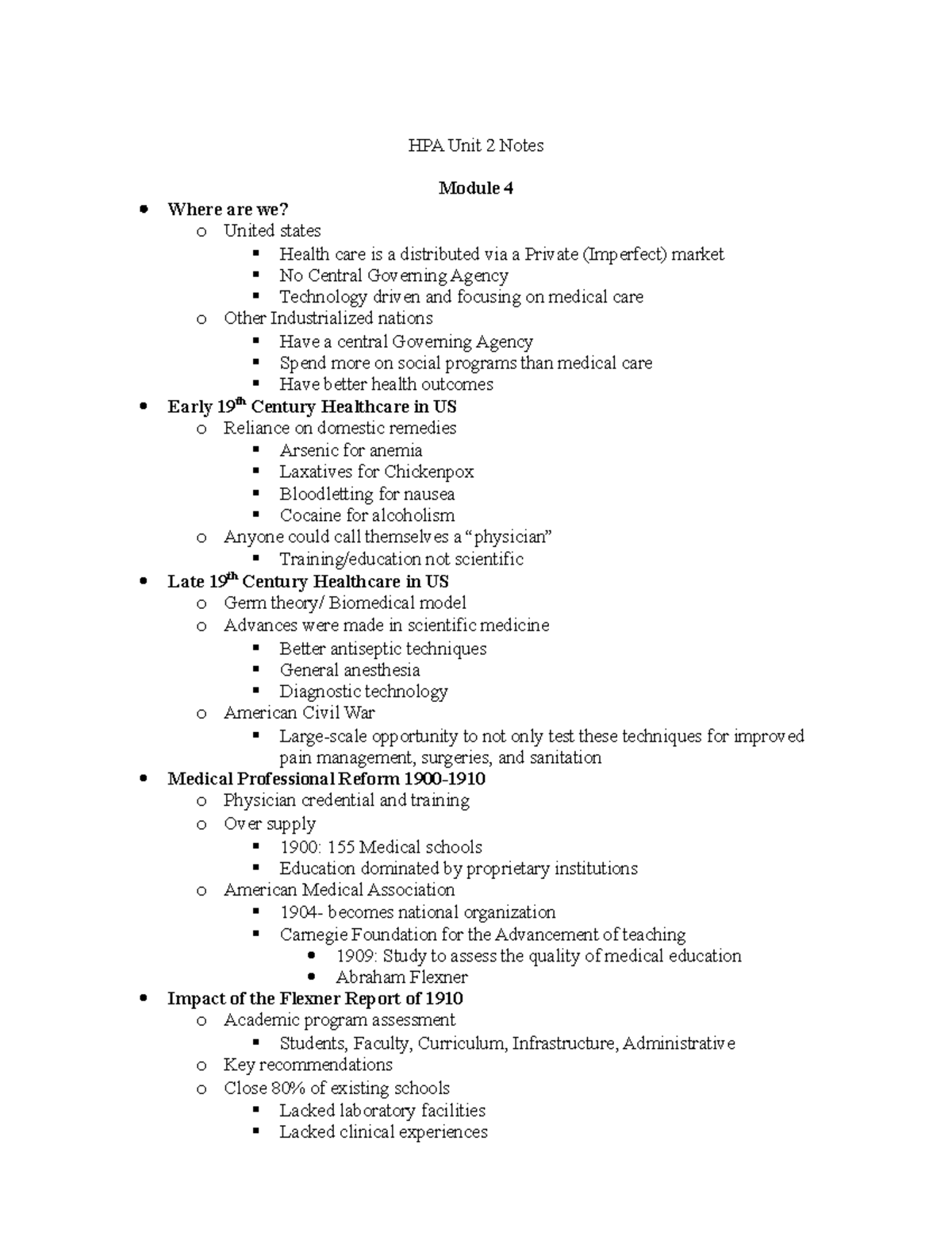 HPA Unit 2 Notes - HPA Unit 2 Notes Module 4 Where are we? o United ...