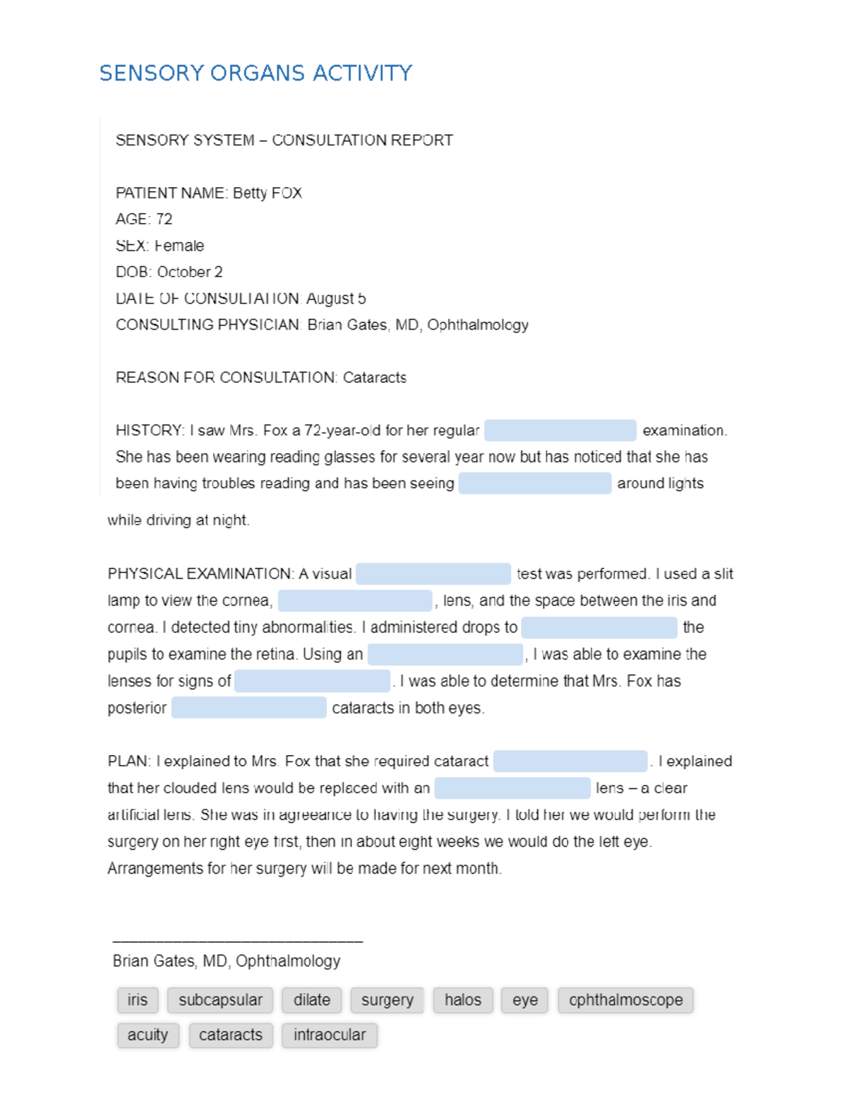 Practice test sensory organ - Bachelor of Secondary Education Major in ...