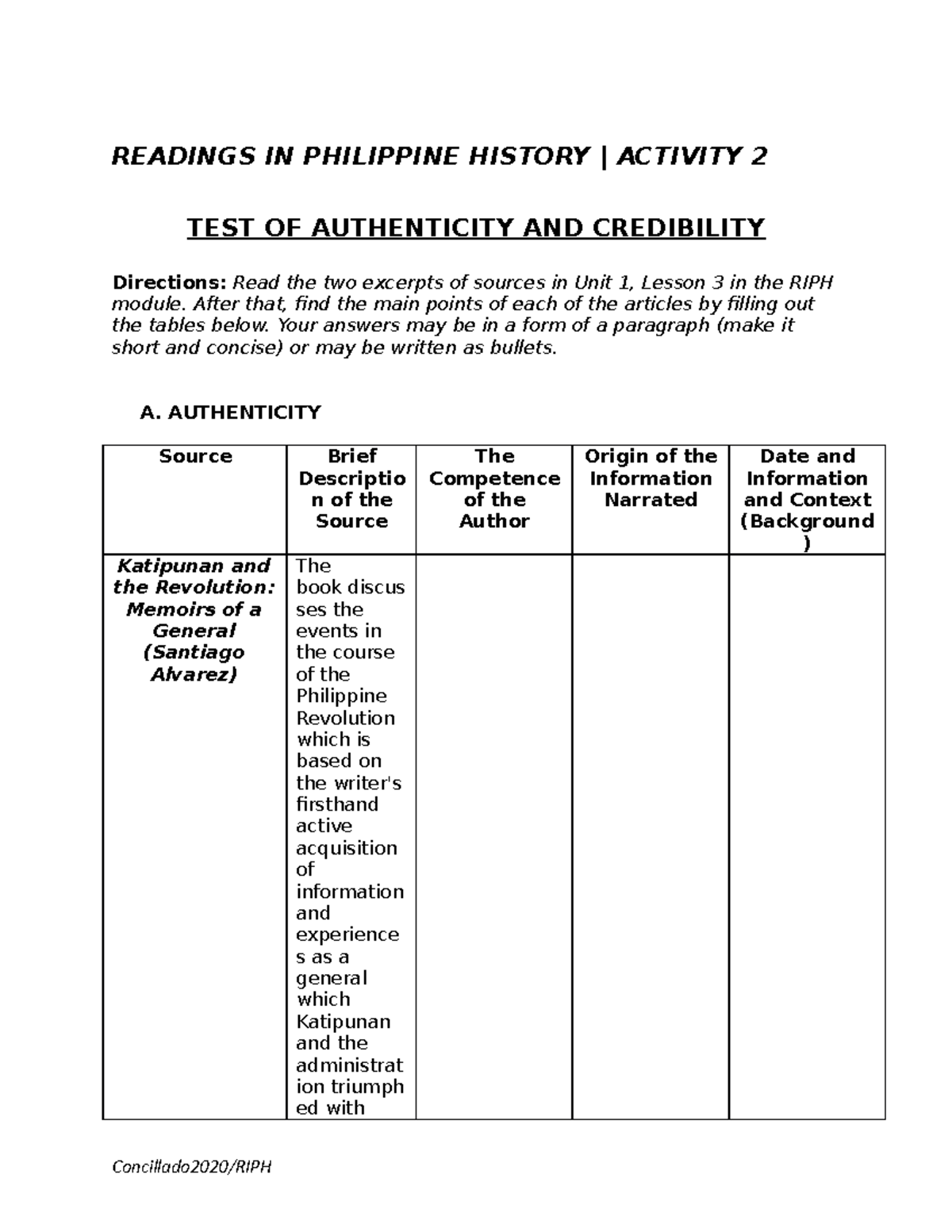 RIPH Activity 2 DOC - The pdf information discusses the historical events and significance ...