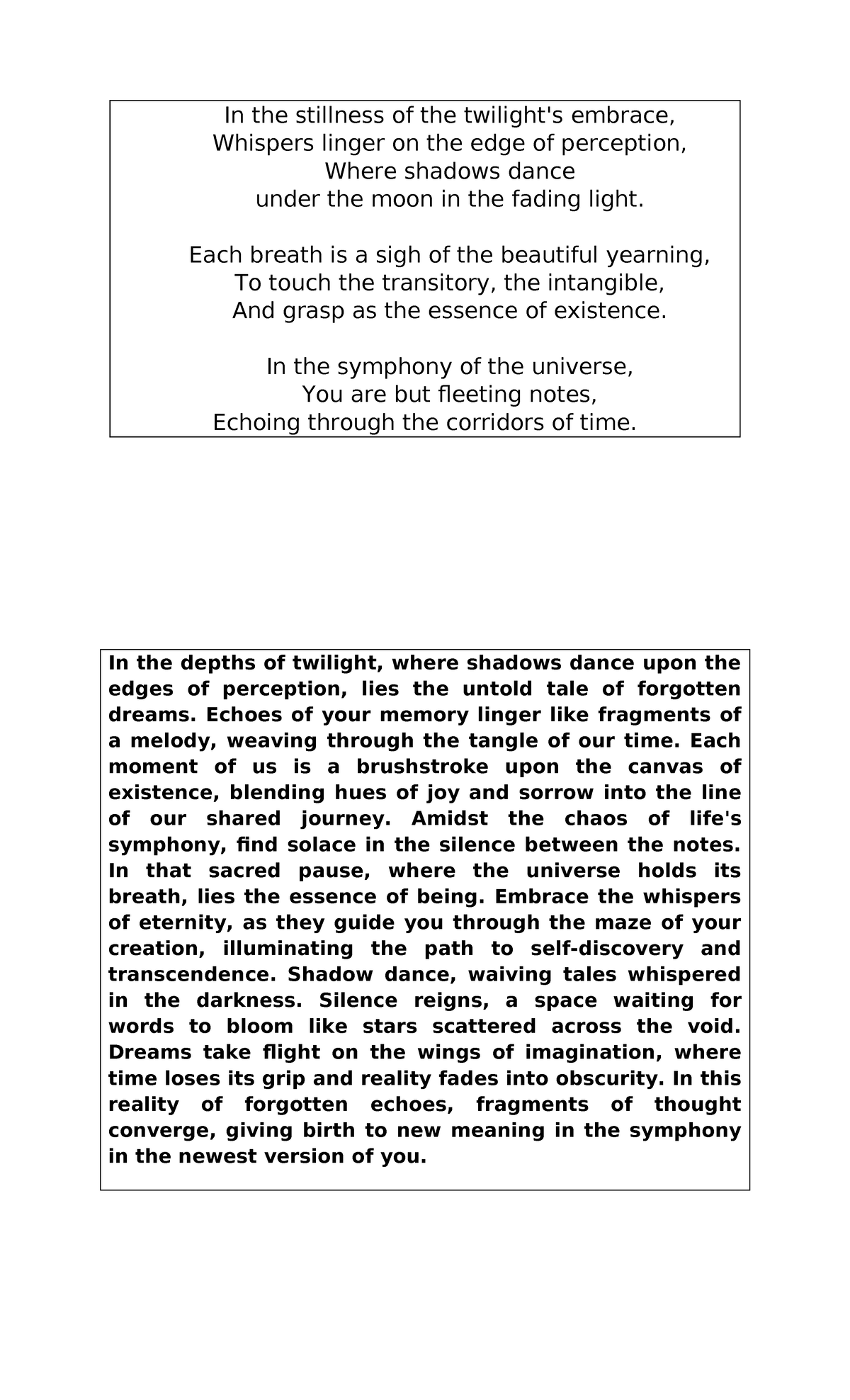 Sample Blocking Poem - In the stillness of the twilight's embrace ...