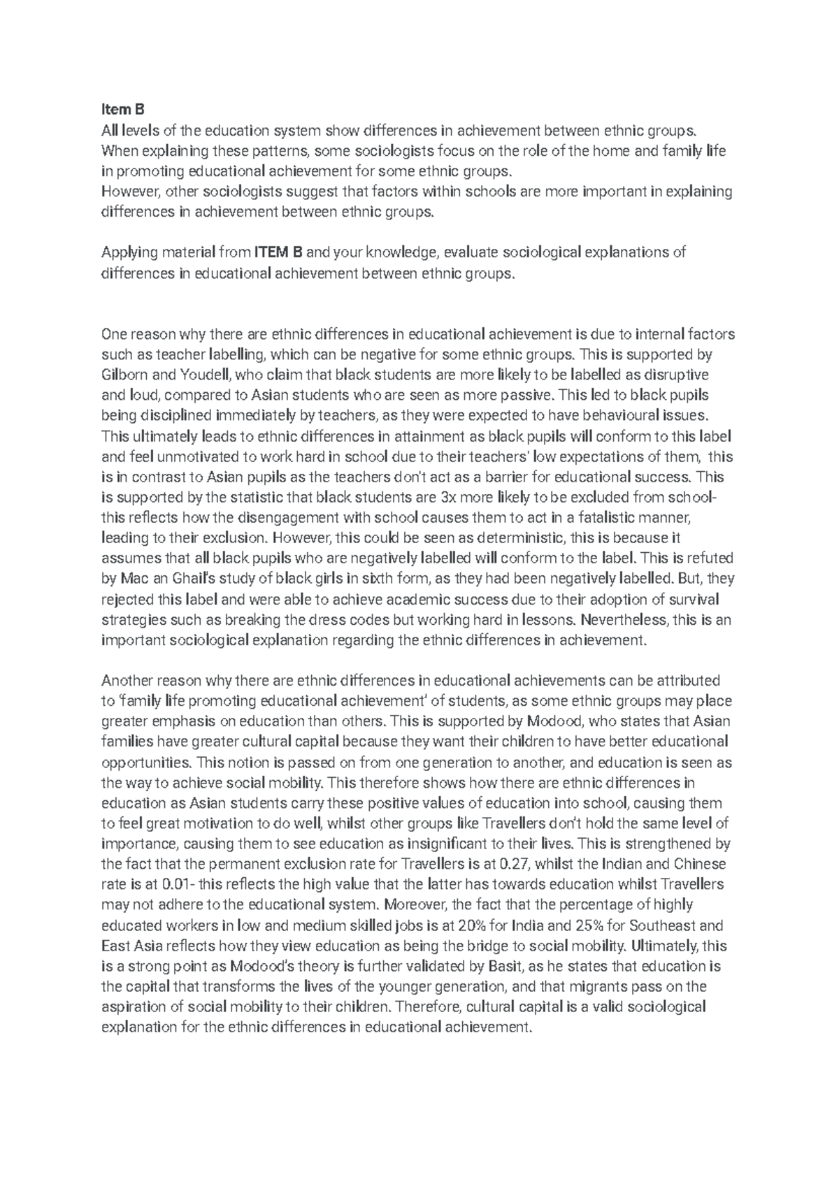 30 marker education - Item B All levels of the education system show ...