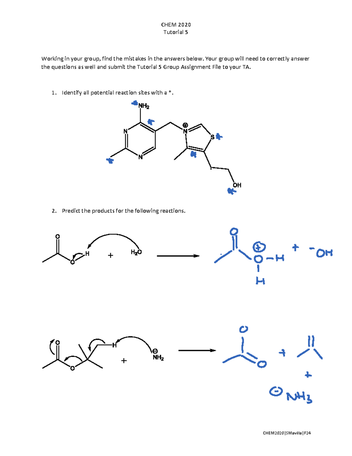 CHEM2020 Tutorial 5 Wrong Answers F24 - CHEM2120U - CHEM 2020 Tutorial ...