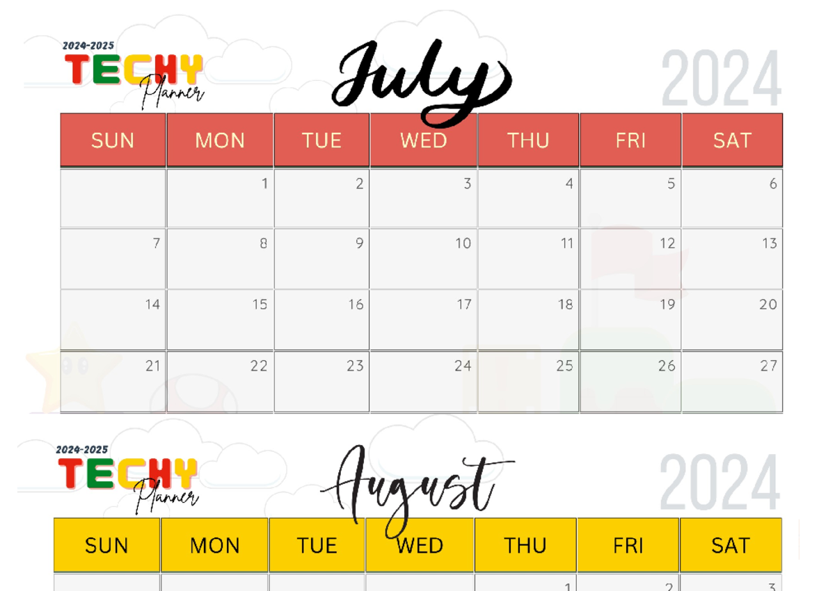 B5-Techy Planner-PT2 - teachers - TECHY Manner July 2024 SUN MON TUE ...