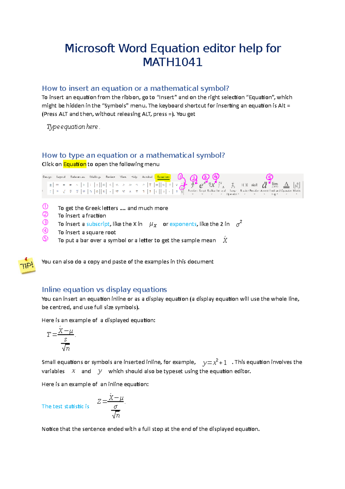 Microsoft Word Equation editor help for MATH1041 - MATH1041 - UNSW ...