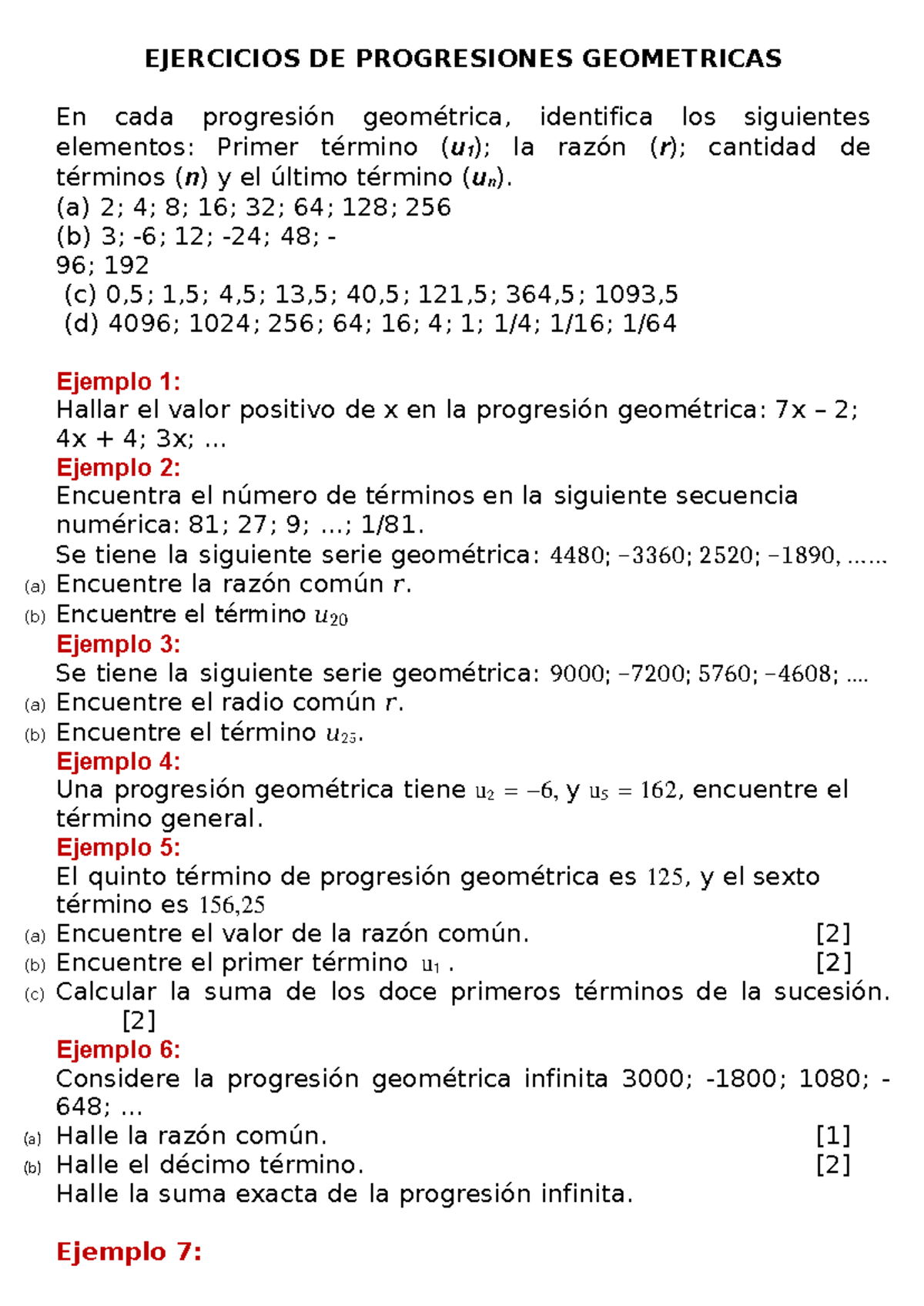 Ejercicios DE Progresiones Geometricas - EJERCICIOS DE PROGRESIONES ...