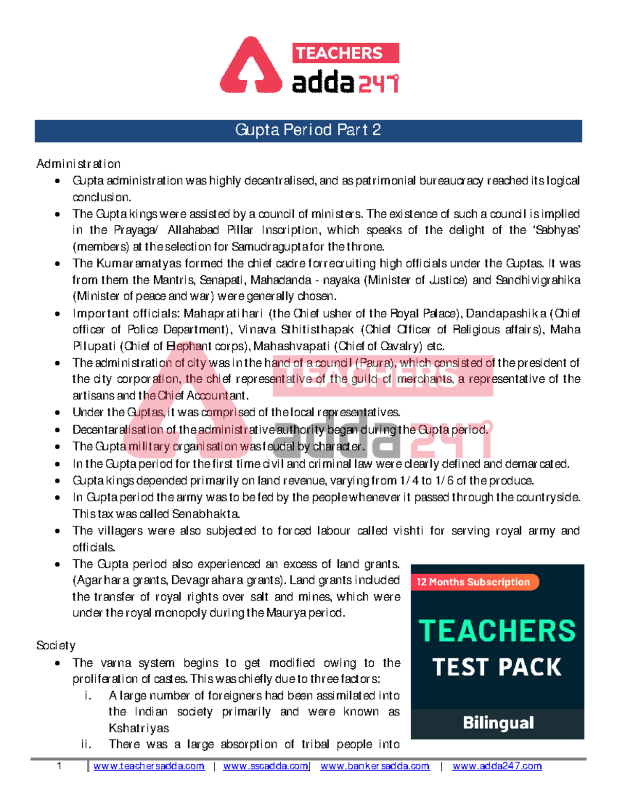 Gupta Empire notes part 2 - 1 teachersadda | sscadda| bankersadda ...