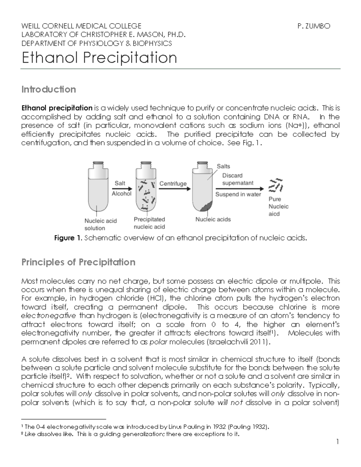 Ethanol Precipitation for laboratory practices - WEILL CORNELL MEDICAL ...