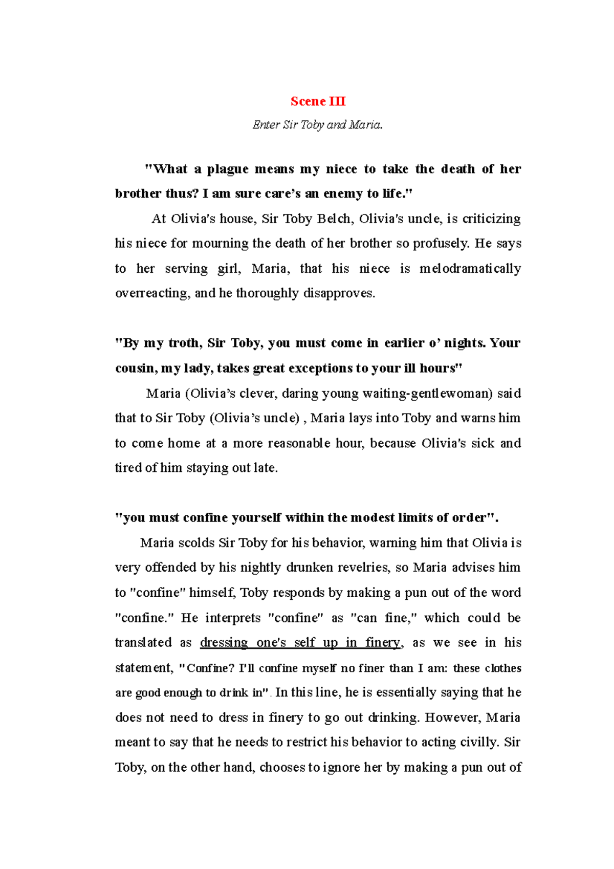 3- Twelfth Night - Poetry - Scene III Enter Sir Toby and Maria. "What a ...