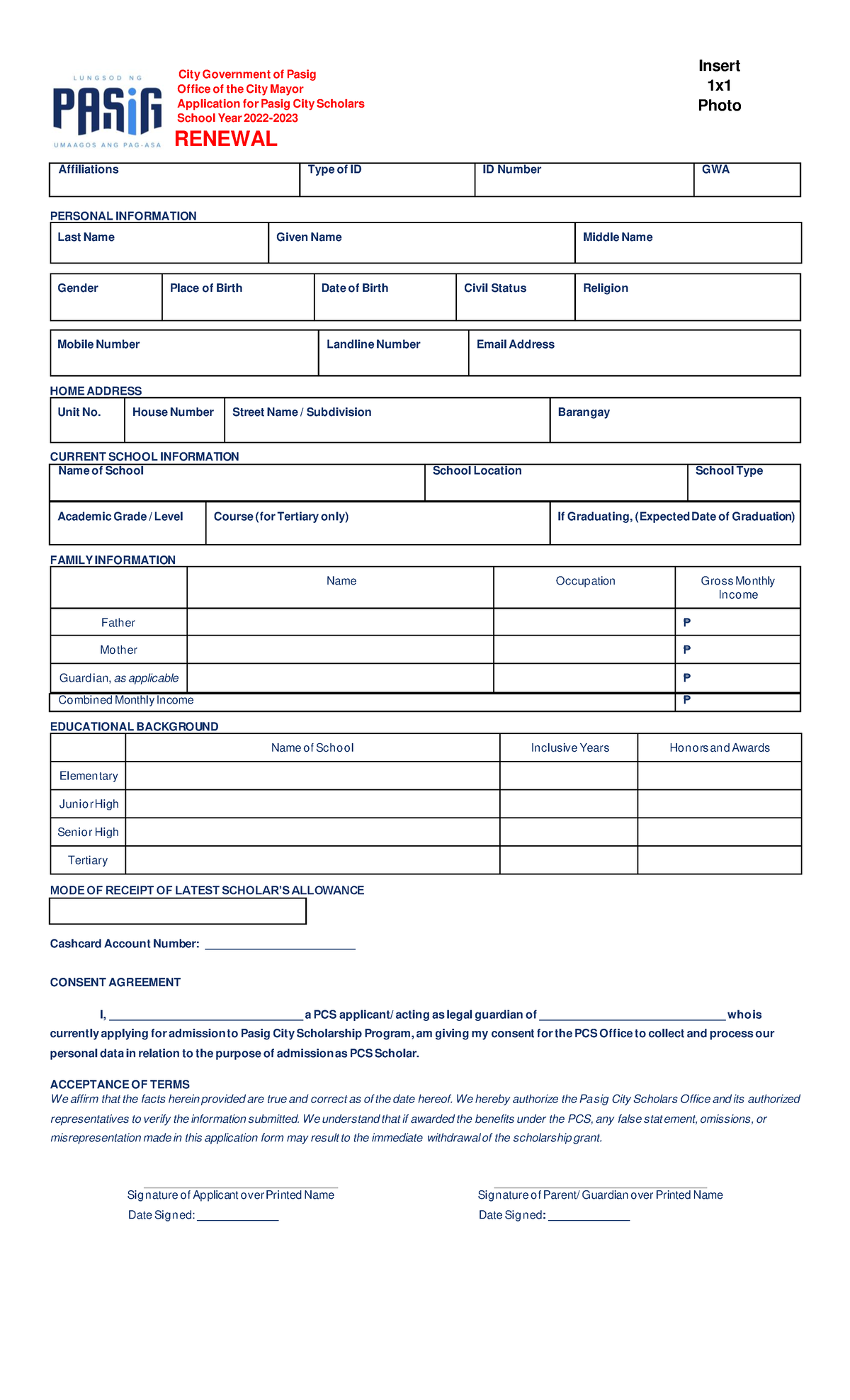 Application Form for Renewal - City Government of Pasig Office of the ...