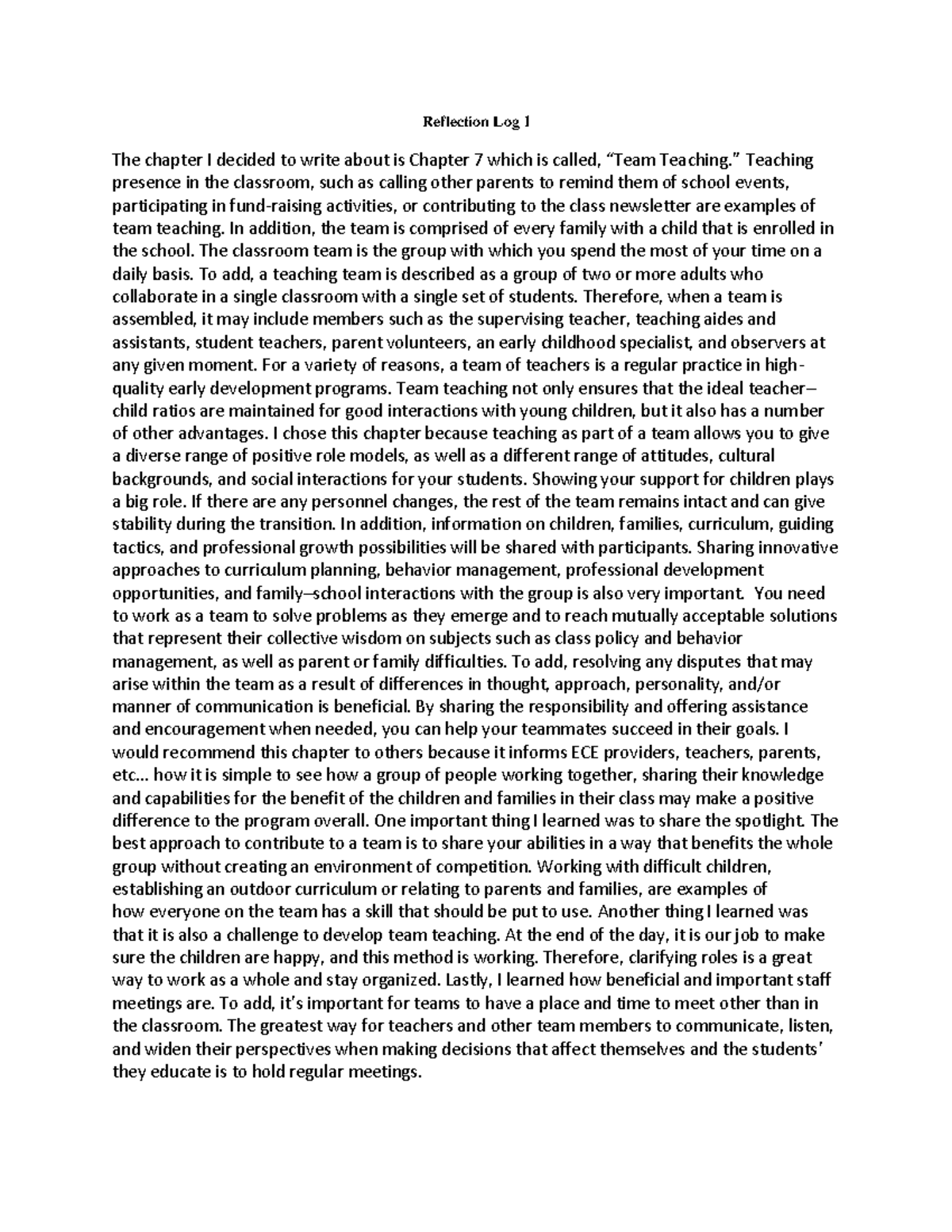 Reflection Log 1 - paper and reflect log - Reflection Log 1 The chapter ...