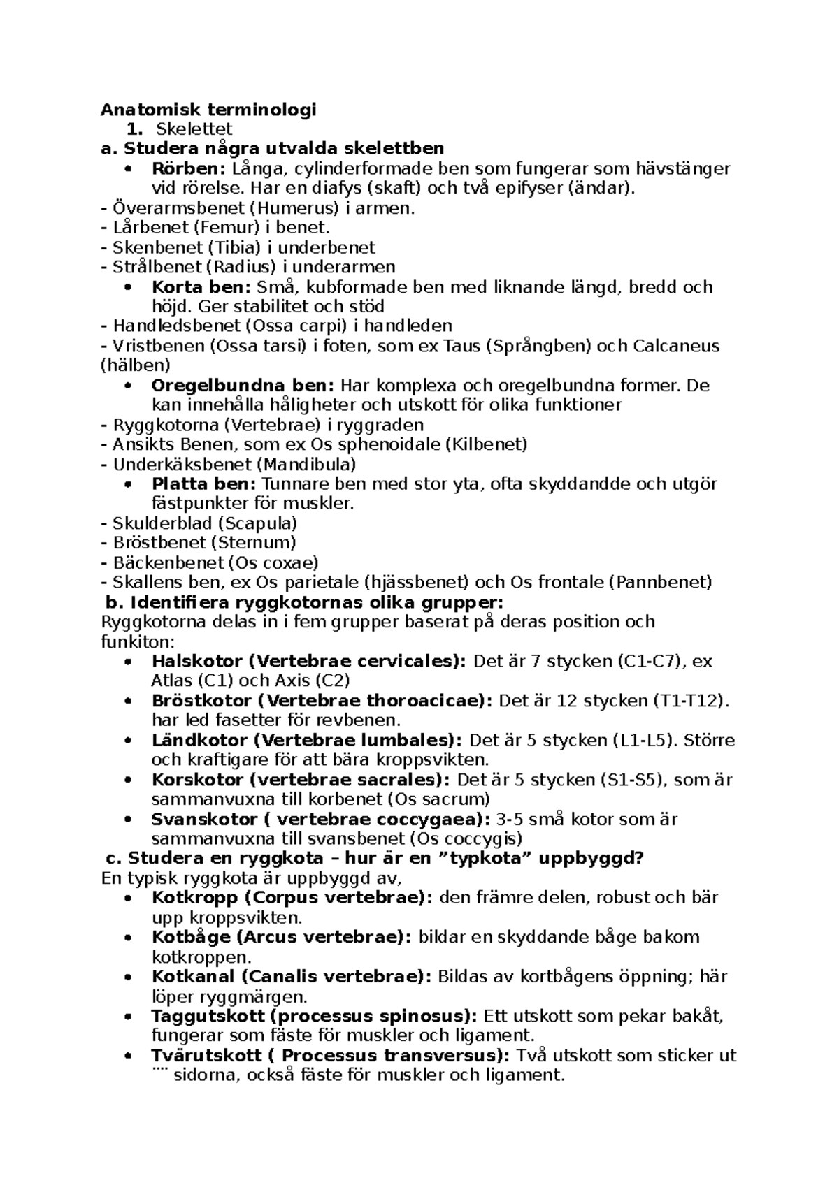 Anatomisk terminologi - Skelettet a. Studera några utvalda skelettben ...