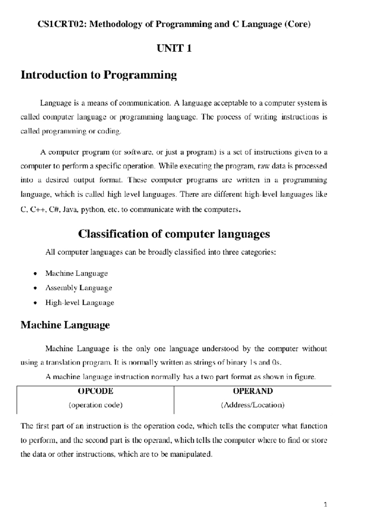 Meth C Lang Unit1 Lecture Notes Of Swamy Saswathikananda College Poothotta Rajalakshmi Miss