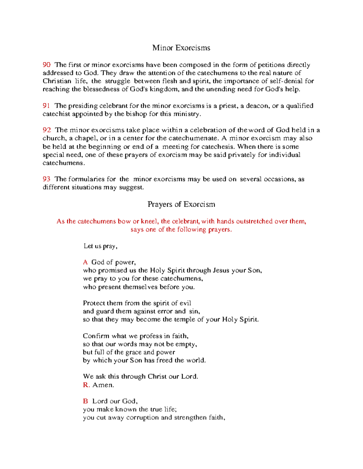 Minor Exorcisms - They draw the attention of the catechumens to the ...