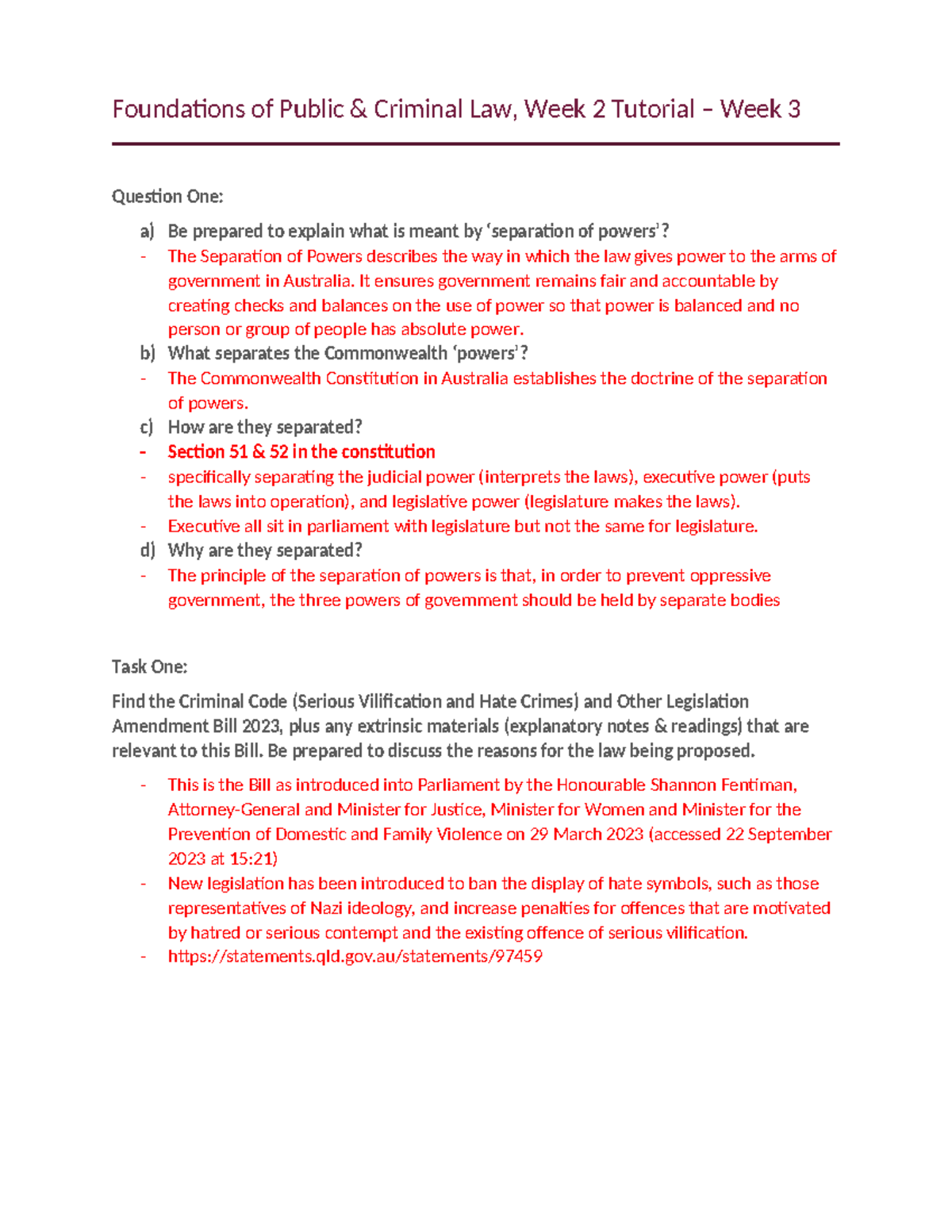 Foundations of Public and Crim - Week 2 Tutorial - Foundations of ...