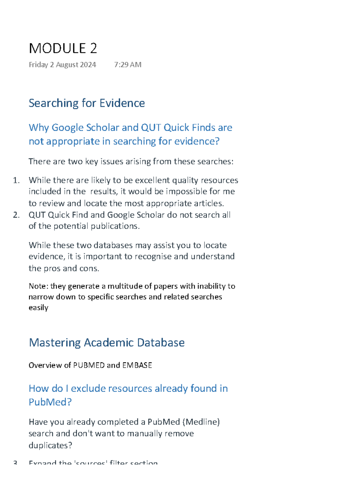 Module 2 - Summary of notes - Searching for Evidence Why Google Scholar ...