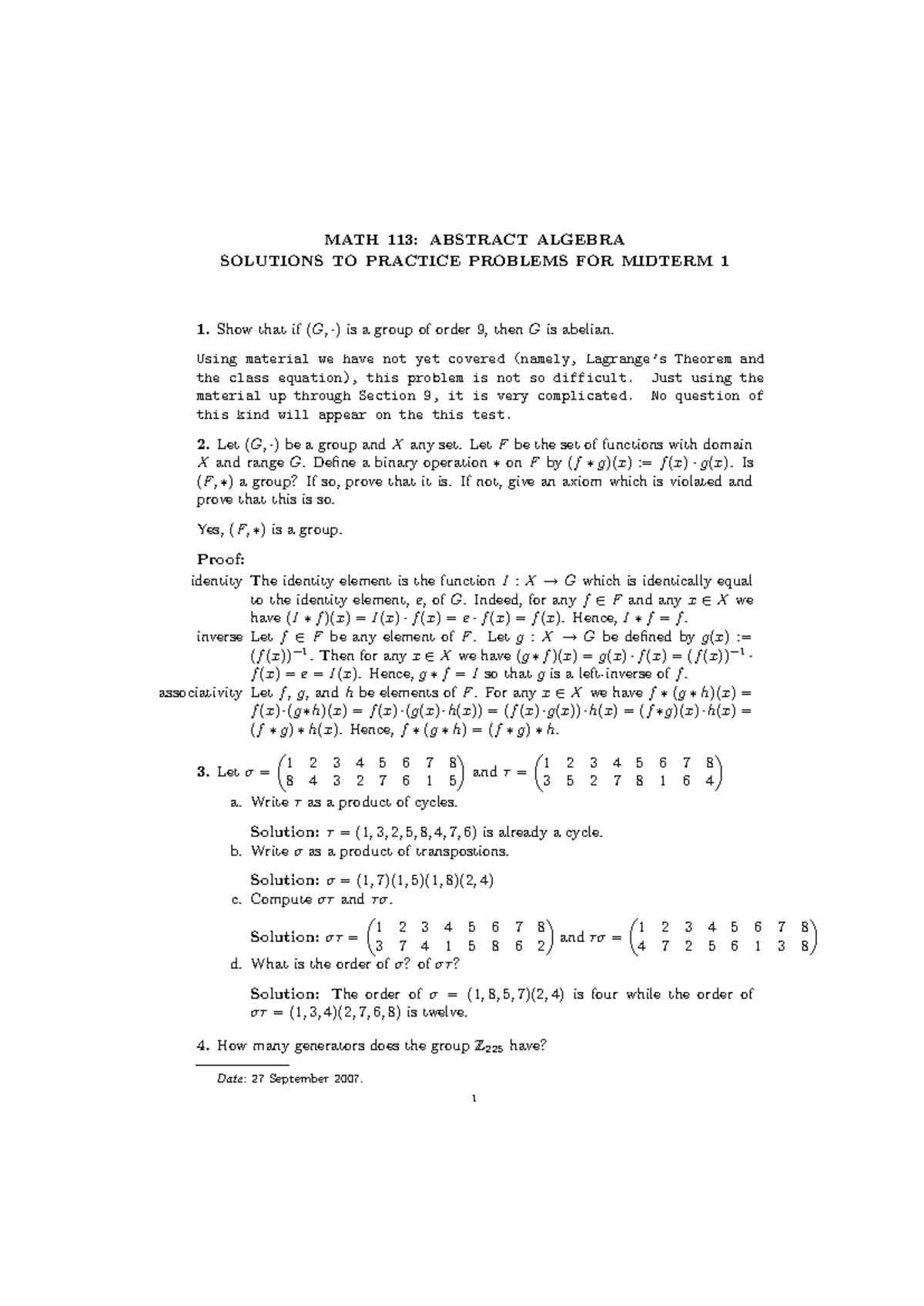 X1psolfin - excellent and useful - MATH 113: ABSTRACT ALGEBRA SOLUTIONS ...