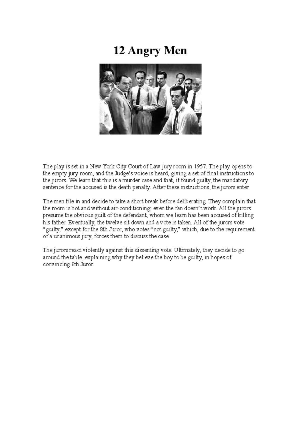 12 Angry Men - Práctica inglés. - 12 Angry Men The play is set in a New ...