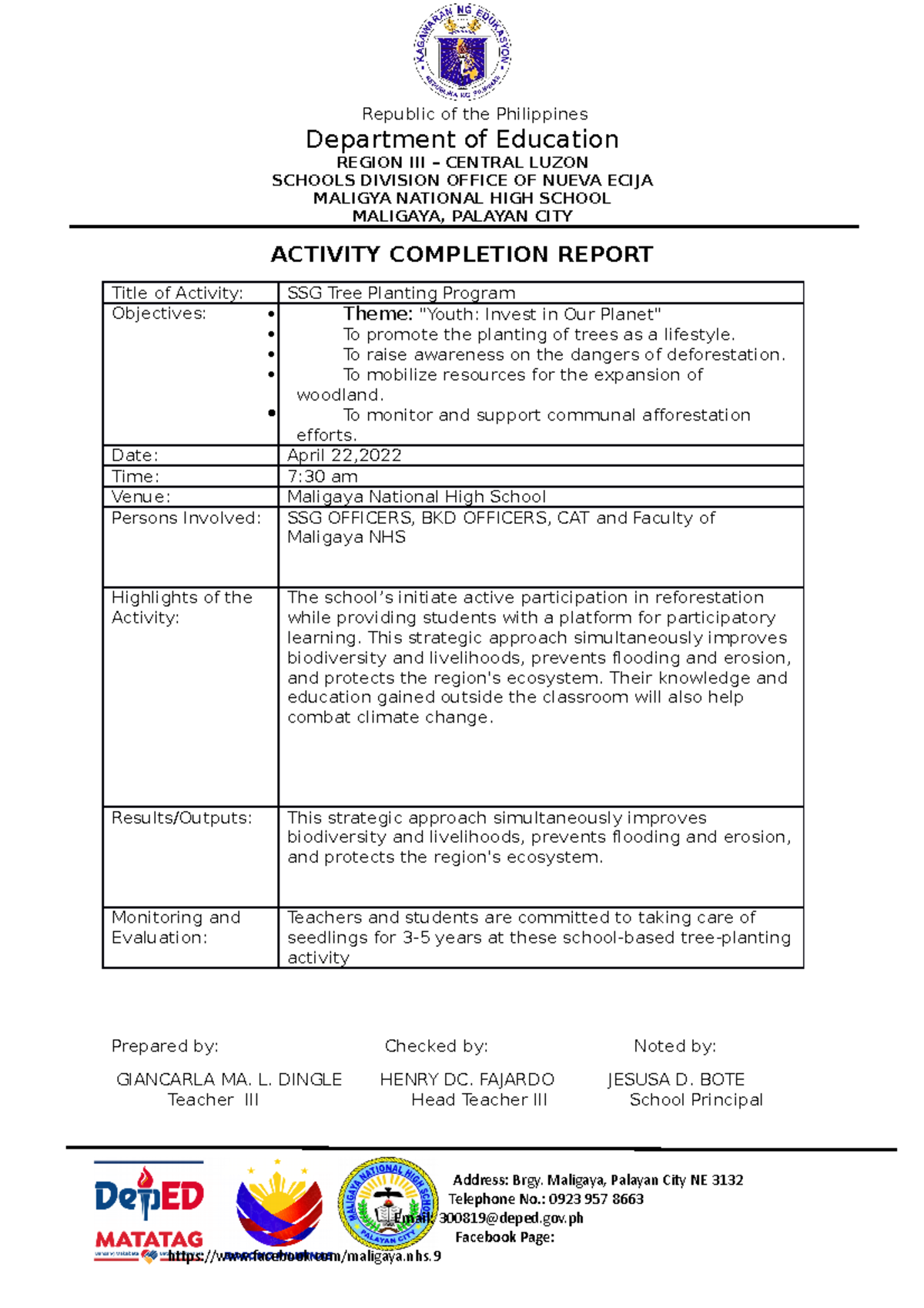 Activity- Completion- Report 3 - Republic of the Philippines Department ...