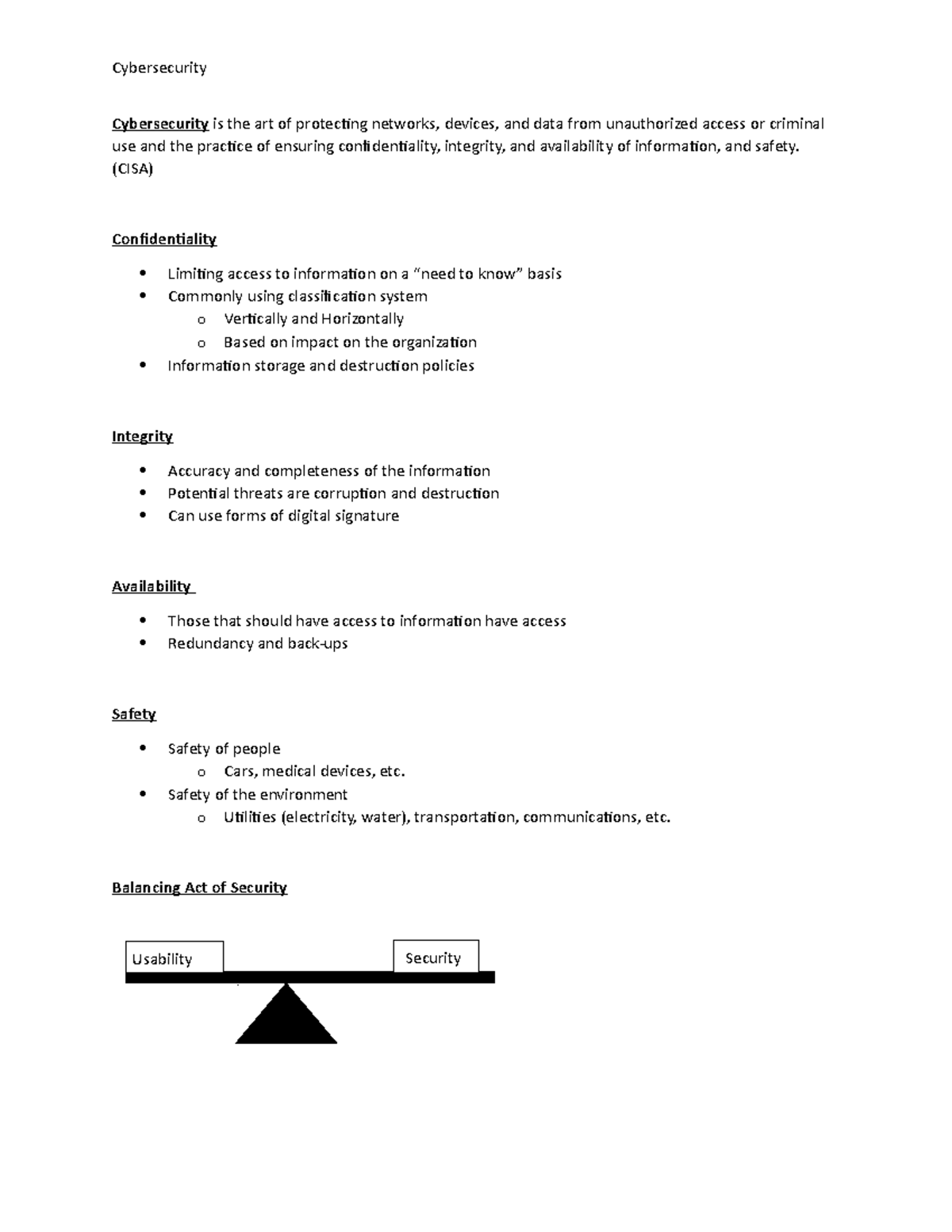 Cybersecurity Notes - Cybersecurity Cybersecurity is the art of ...