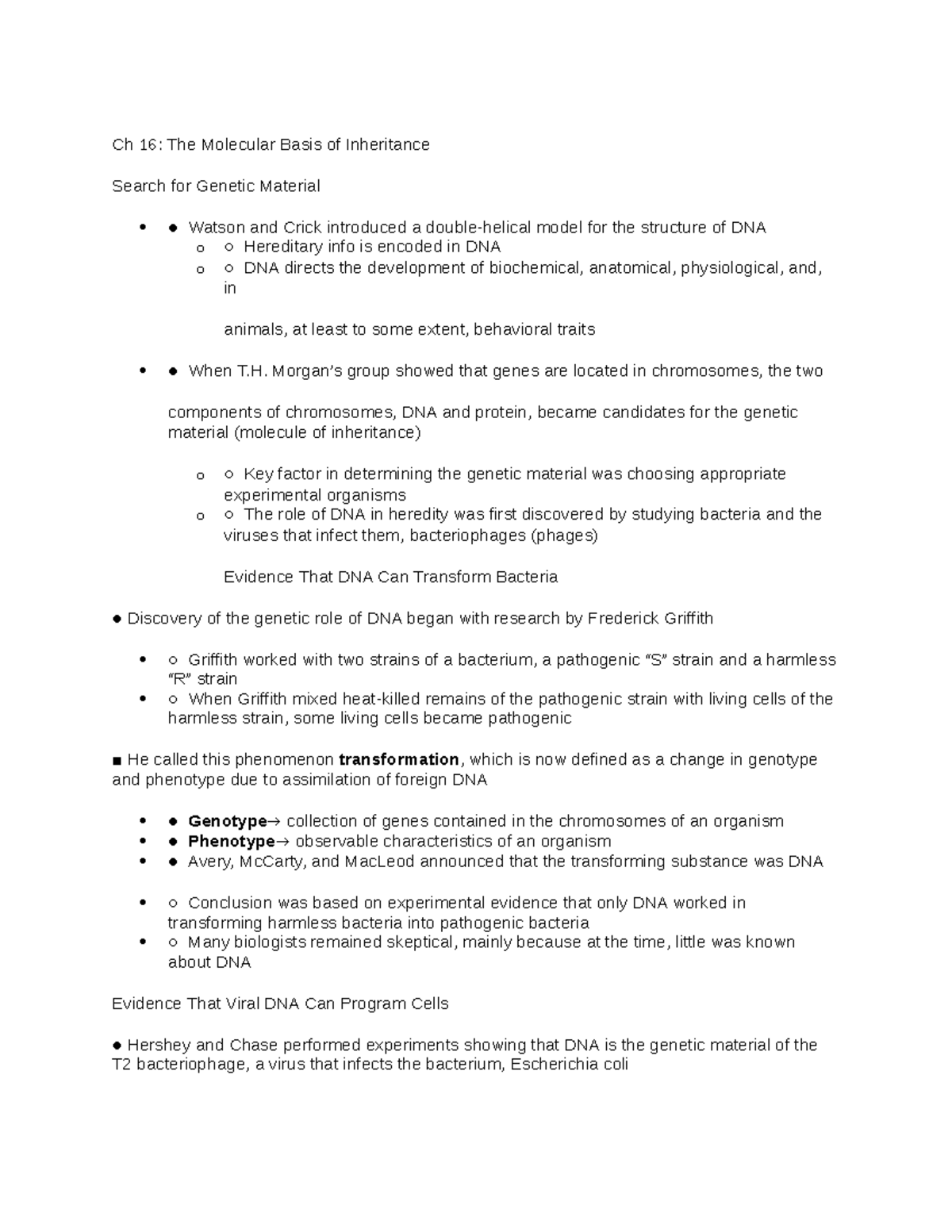 Ch 16 - notes - Ch 16: The Molecular Basis of Inheritance Search for ...