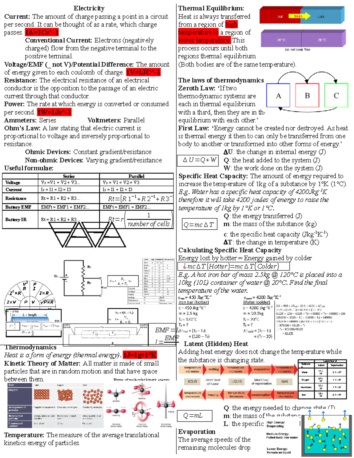 Physics Uni 1 Exam Notes - Electricity Current: The amount of charge ...