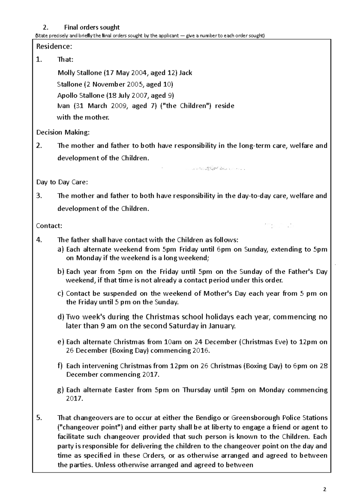 6. Compounded Interim & Final Family Orders Sought - 2. Final orders ...