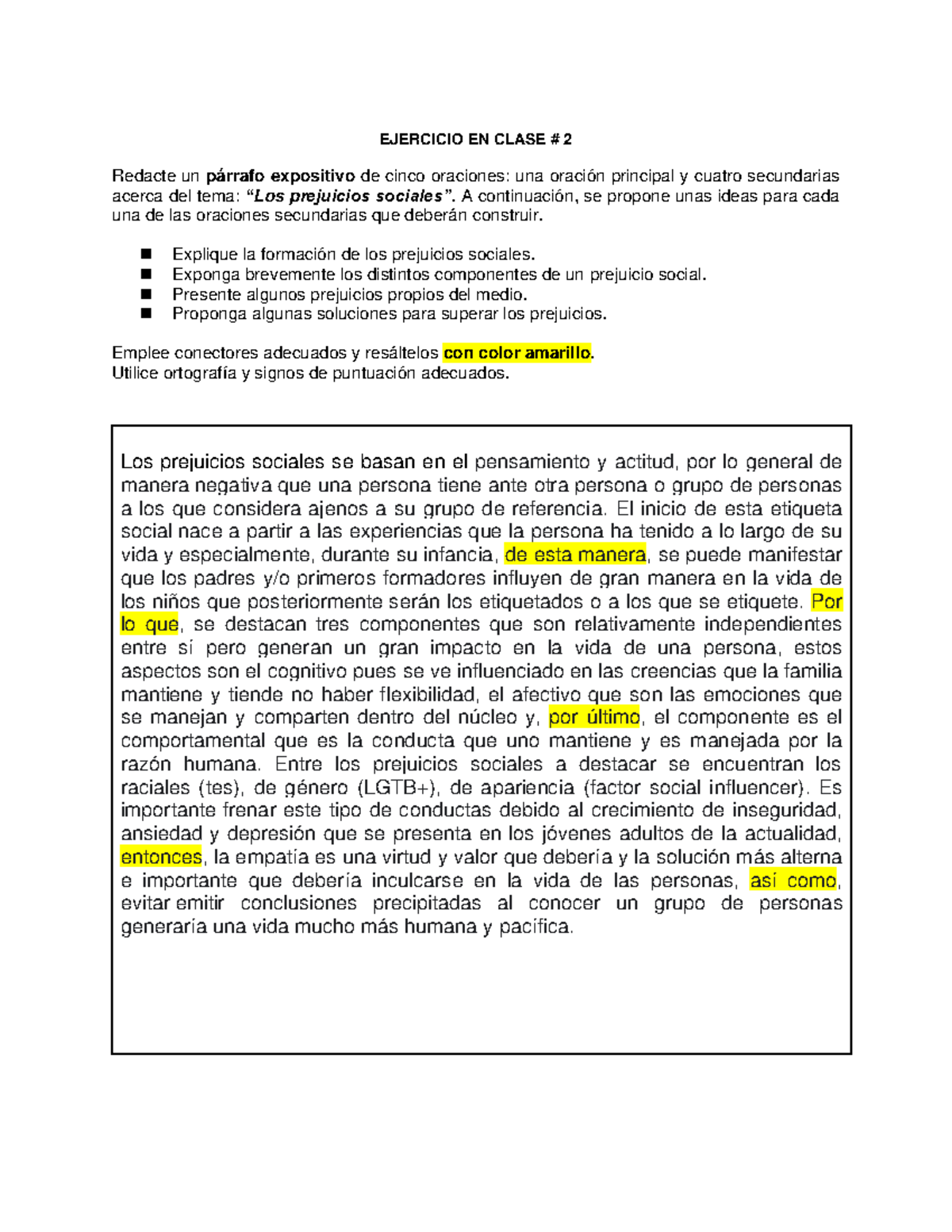 Ejercicio # 2 Redacción DE Párrafo Expositivo - EJERCICIO EN CLASE # 2 ...