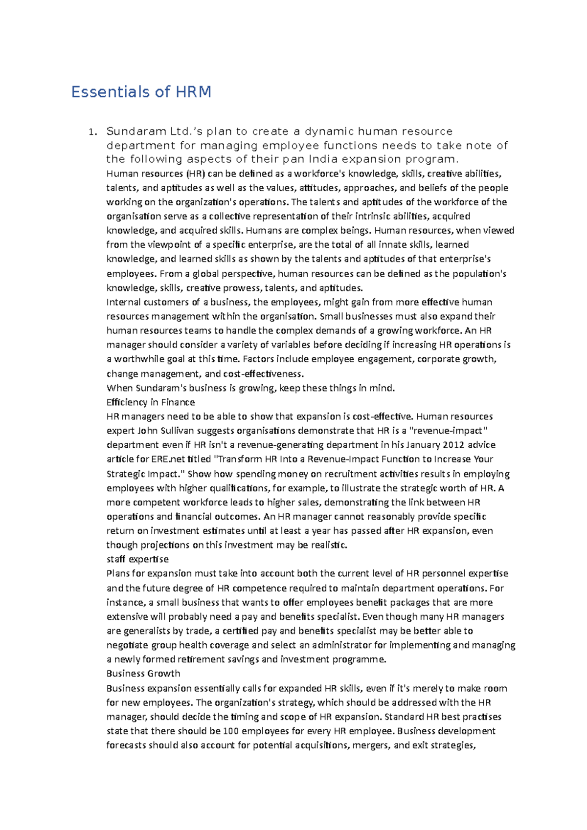 Essentials of HRM - fgwwwwwwwwwwwww - Essentials of HRM Sundaram Ltd.’s ...