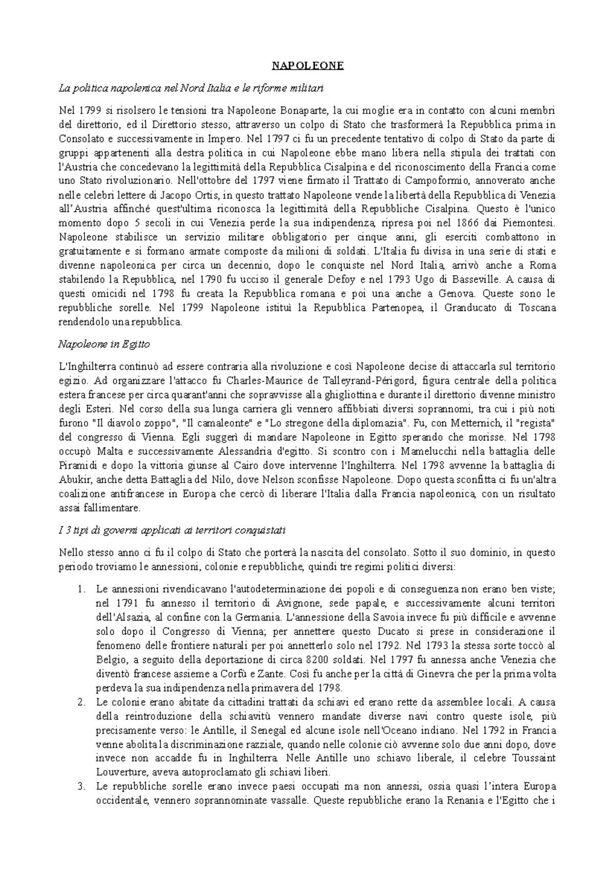 Napoleone - appunti - NAPOLEONE La politica napolenica nel Nord Italia ...
