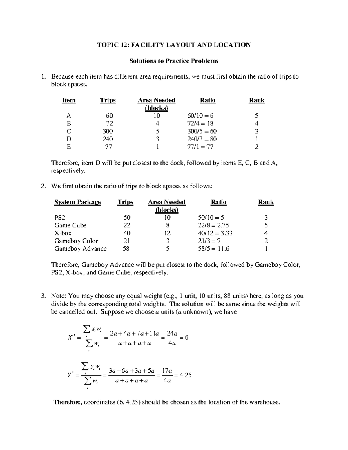 Topic 12 - Practice Problems - Answers - TOPIC 12: FACILITY LAYOUT AND ...