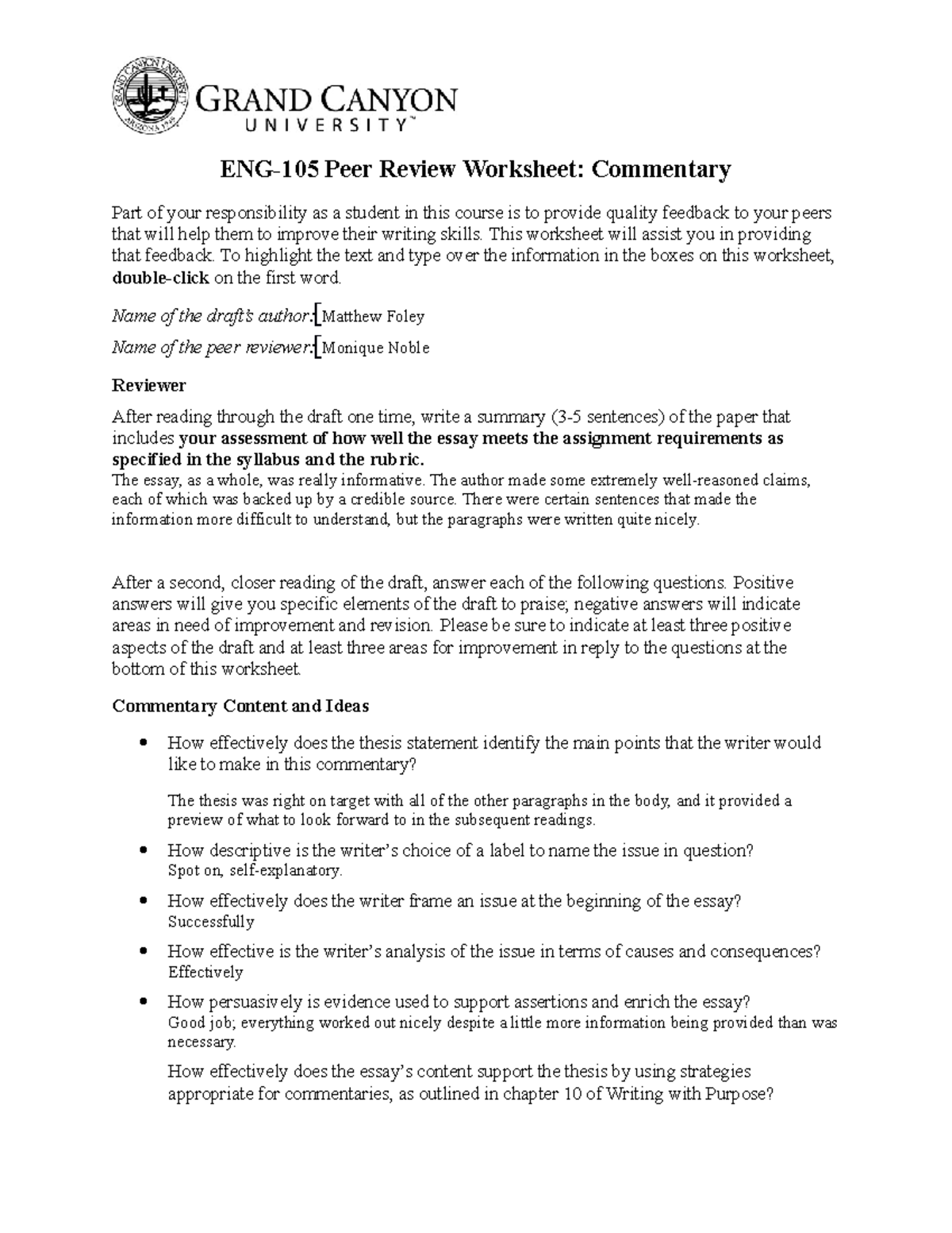 ENG-105-RS-Commentary Peer Review Worksheet - ENG-105 Peer Review ...