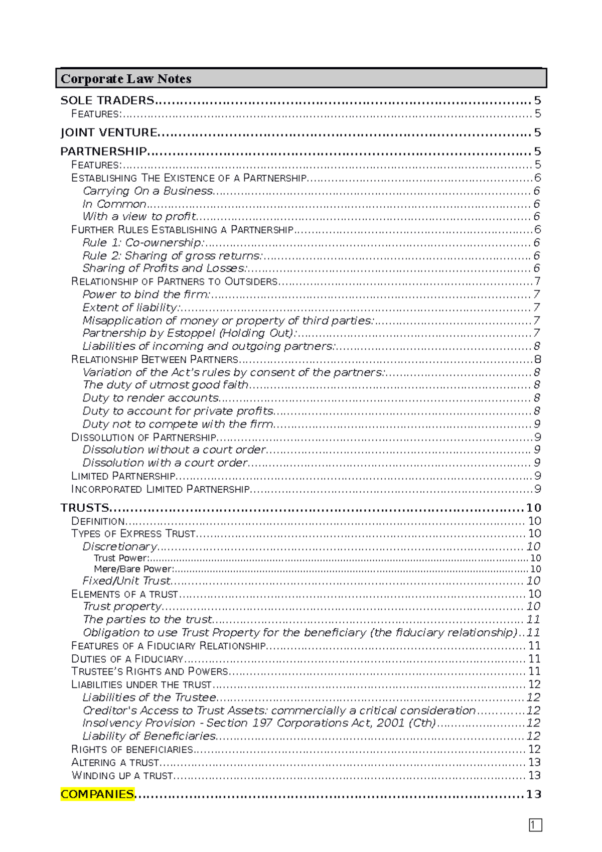 Corporate Notes 1 (VIP) - Corporate Law Notes SOLE - Studocu