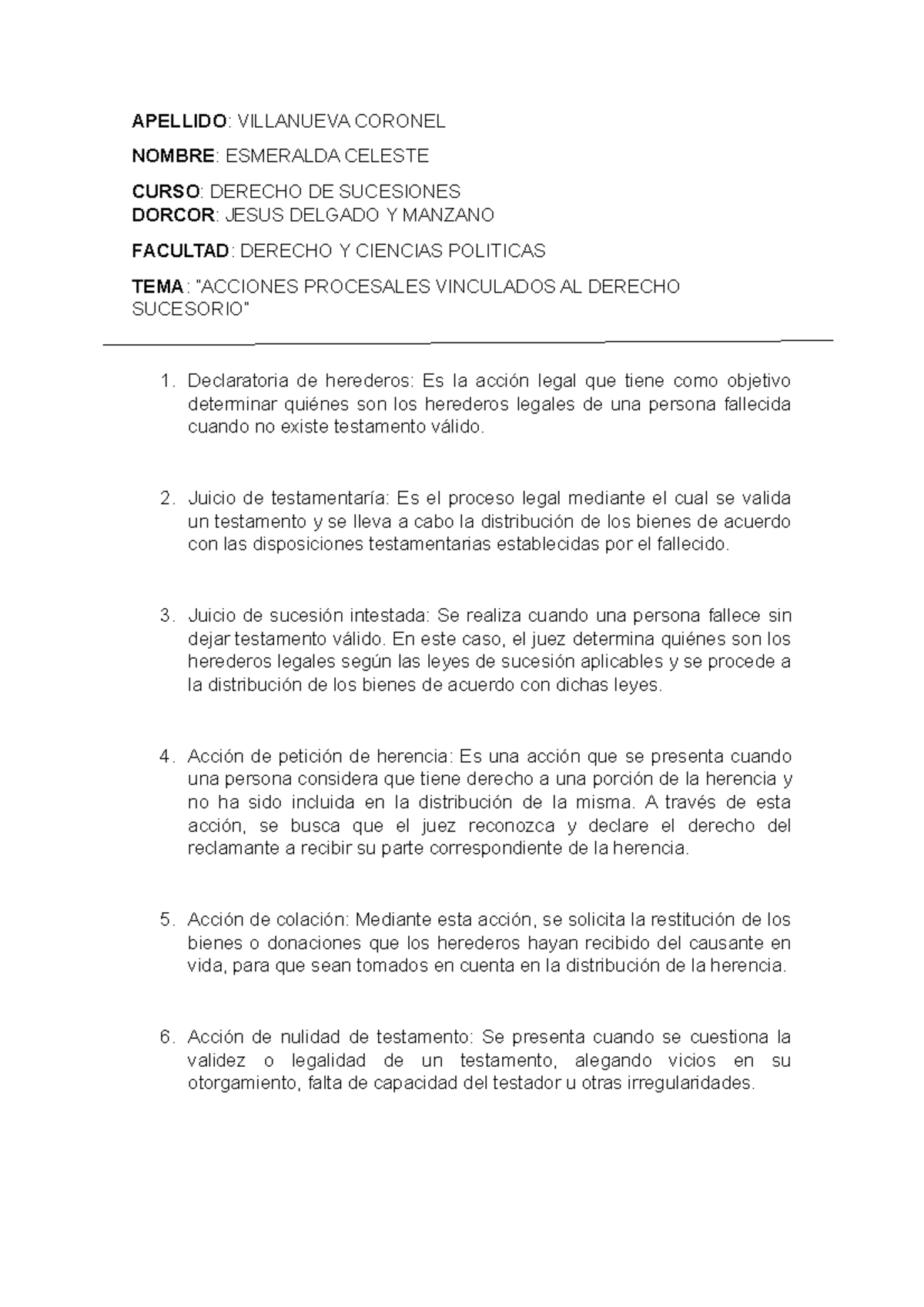 Turnitin Civil Sucesiones - APELLIDO: VILLANUEVA CORONEL NOMBRE ...